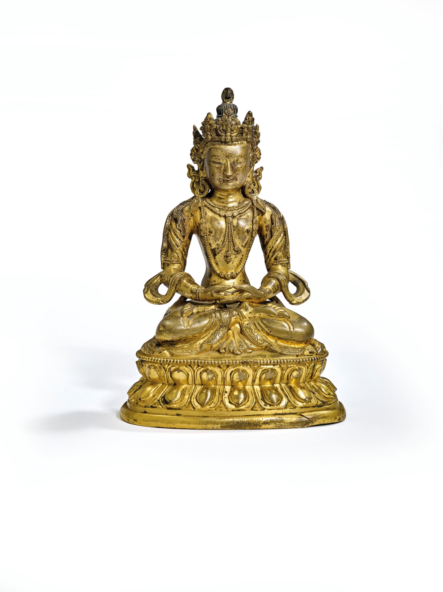 STATUE D'AMITAYUS EN BRONZE DORÉ, CHINE, DYNASTIE QING, ÉPOQUE QIANLONG ...