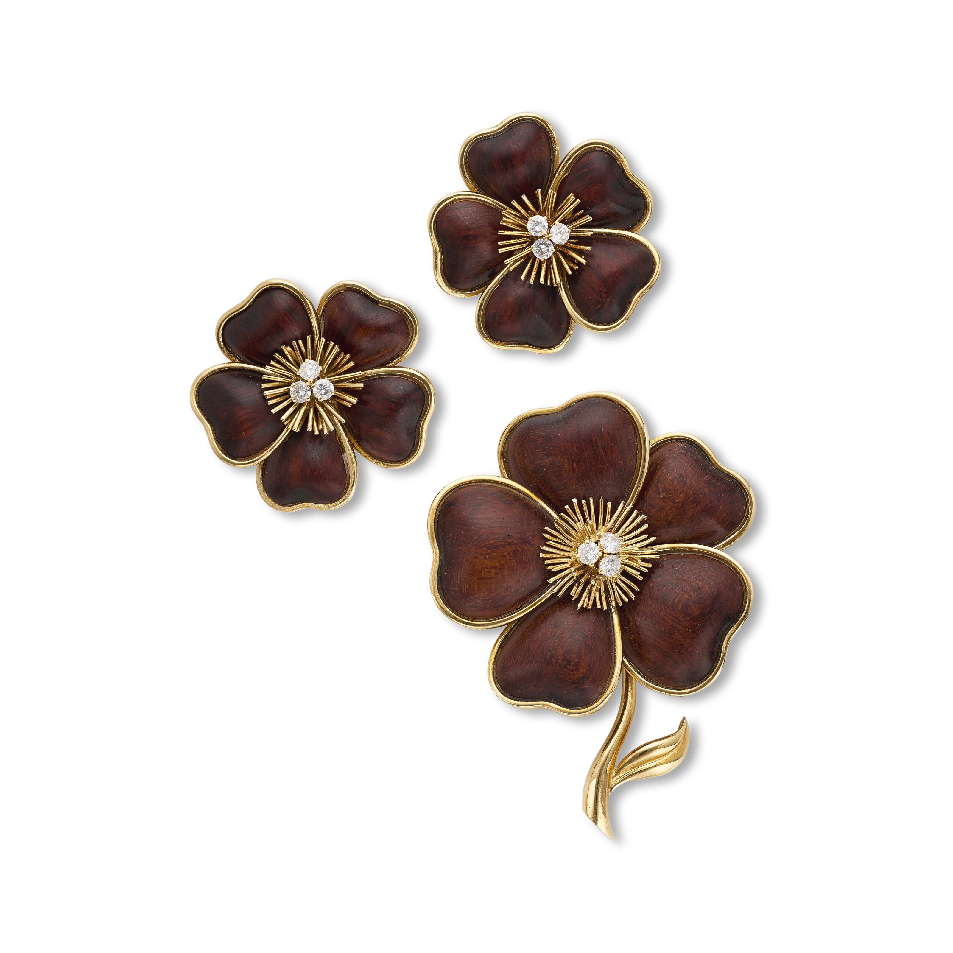 VAN CLEEF & ARPELS ENSEMBLE PAIRE DE CLIPS D'OREILLES ET BROCHE ...