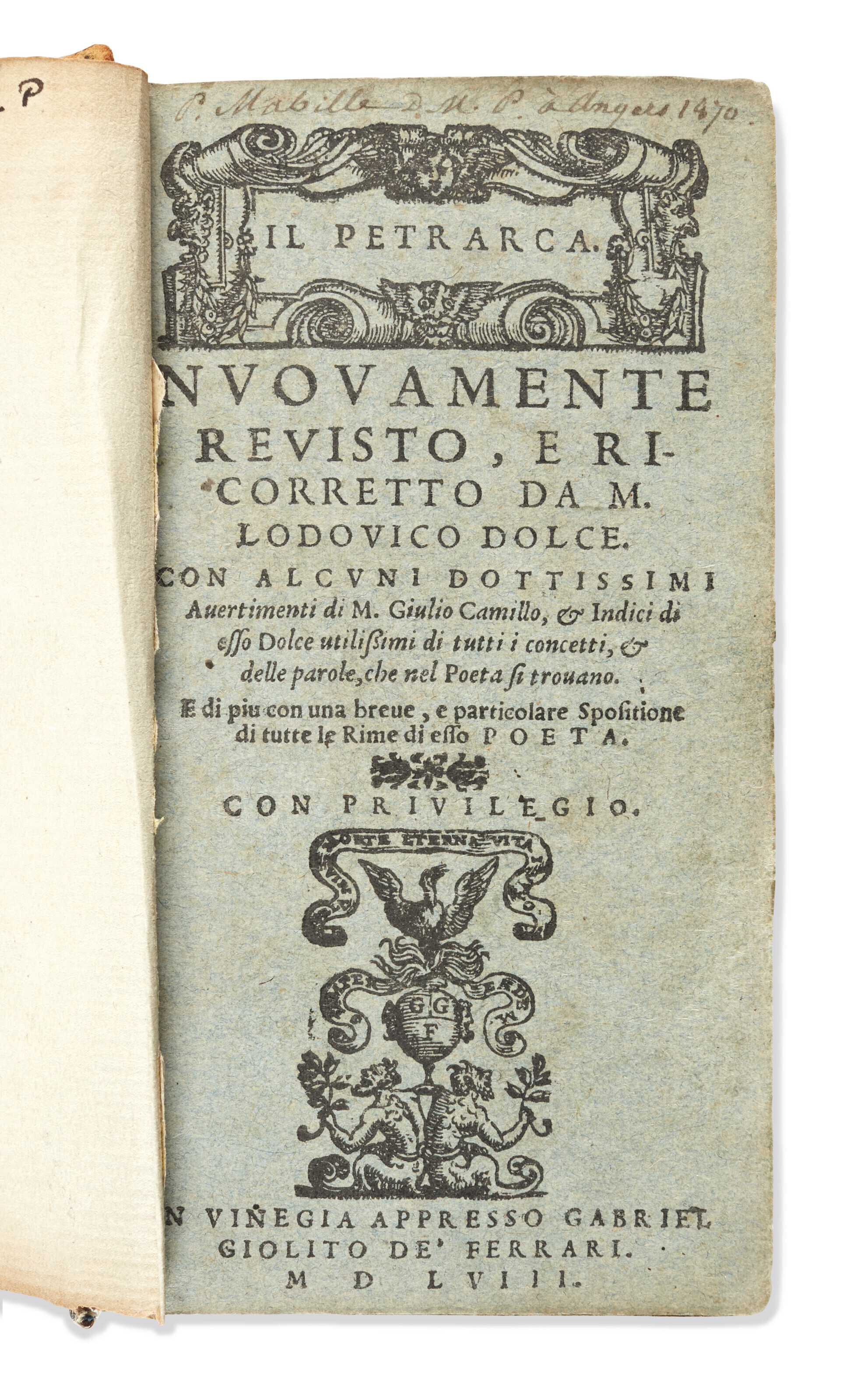 PÉTRARQUE (1304-1374), Il Petrarca. Nuovamente revisto, e ricorretto da ...