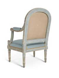 FAUTEUIL ROYAL A L'ETRUSQUE D'EPOQUE LOUIS XVI, ESTAMPILLE DE GEORGES ...