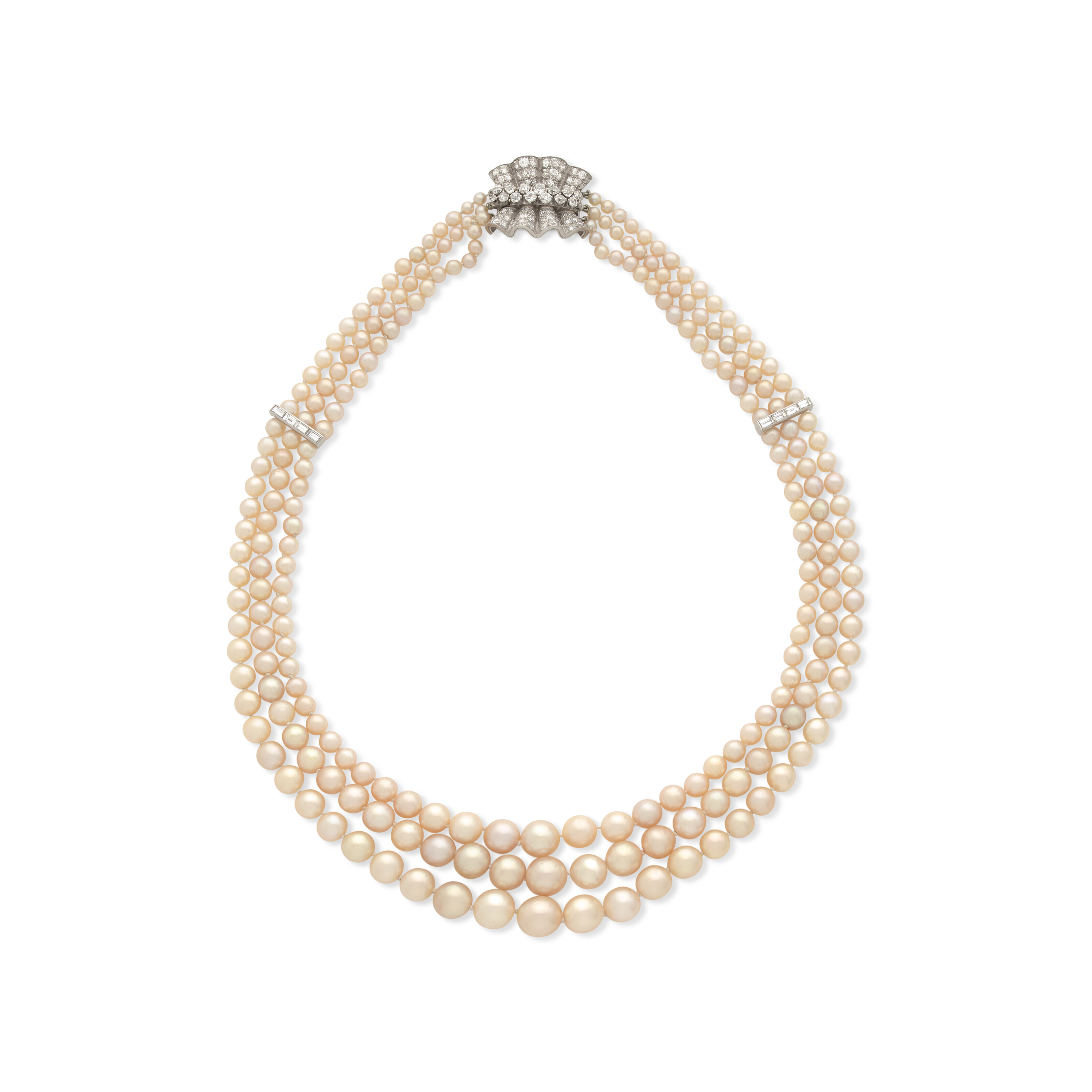 COLLIER TRIPLE-RANG PERLES FINES, PERLE DE CULTURE ET DIAMANTS ...