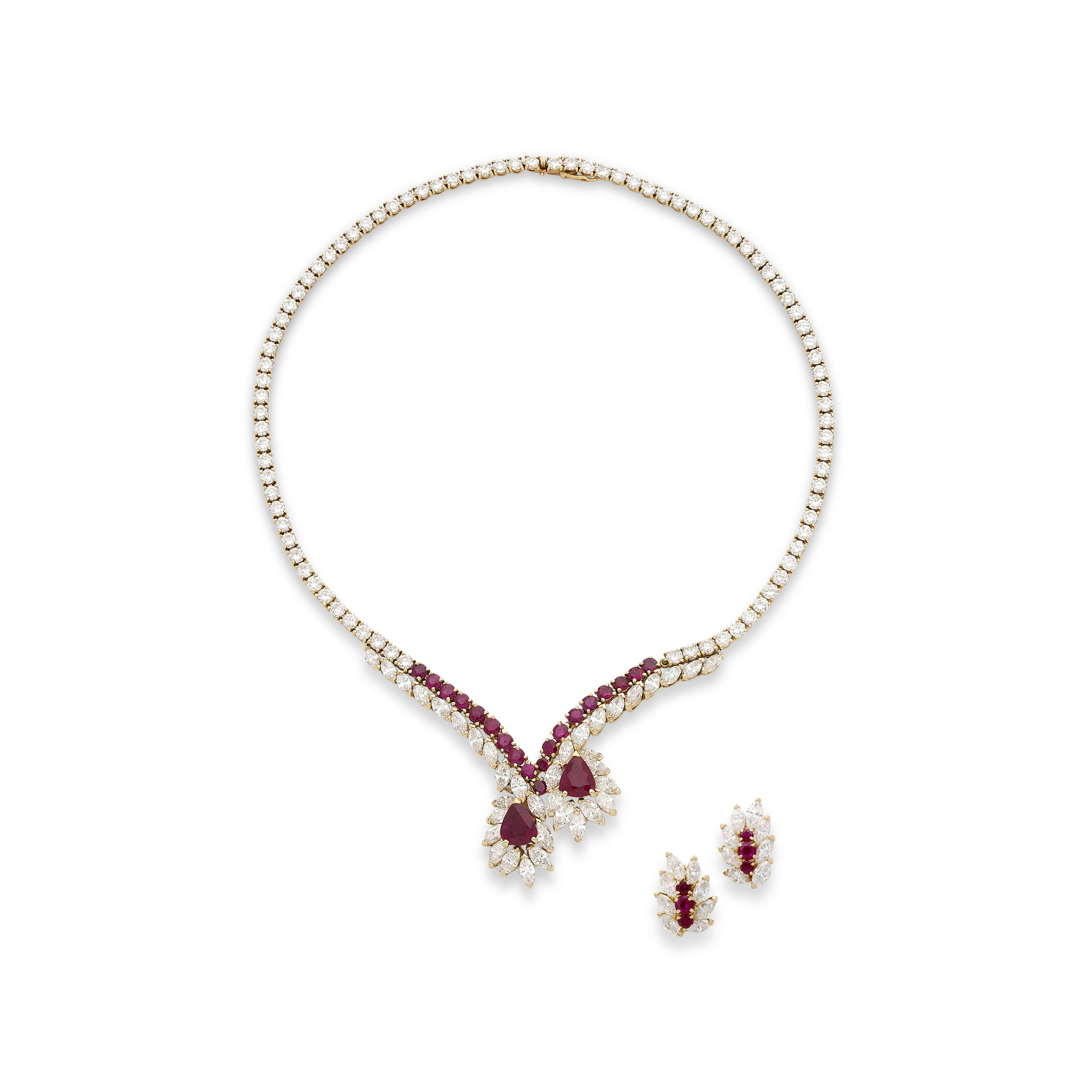MAUBOUSSIN ENSEMBLE COLLIER ET BOUCLES D'OREILLES RUBIS ET DIAMANTS ...