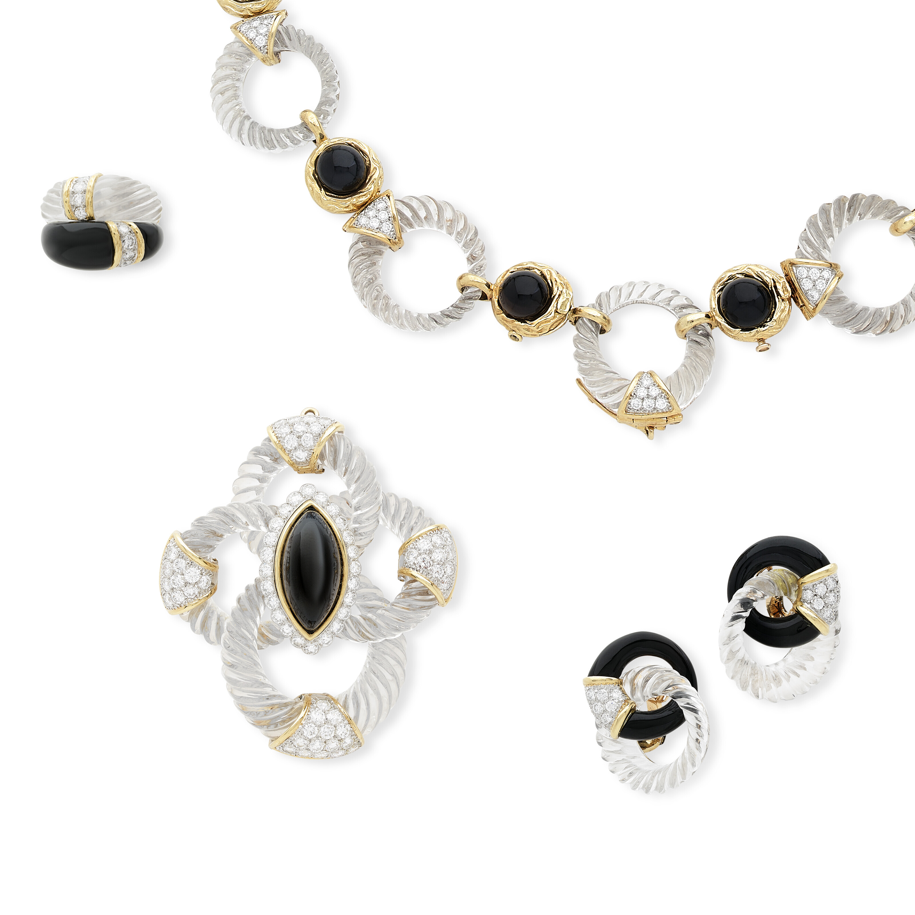 BOUCHERON PARURE TRANSFORMABLE CRISTAL DE ROCHE, ONYX ET DIAMANTS ...