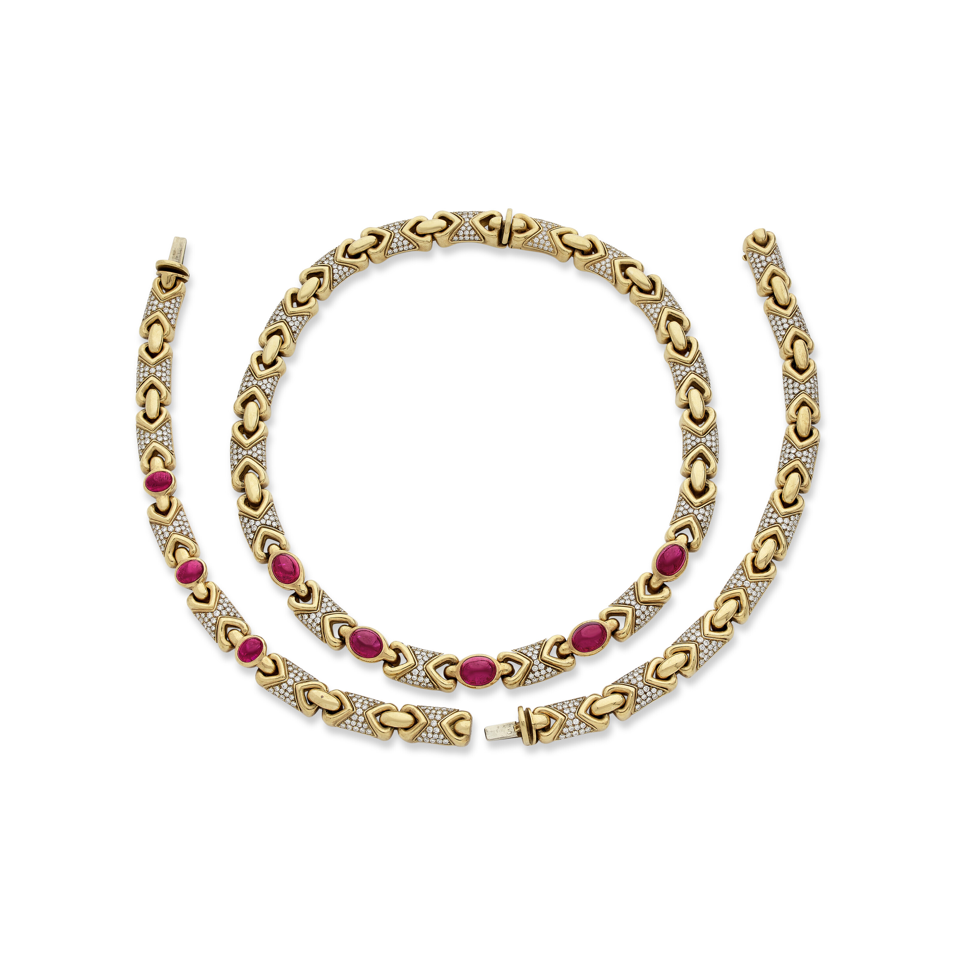 BULGARI ENSEMBLE COLLIER ET DEUX BRACELETS RUBIS ET DIAMANTS, | Christie’s