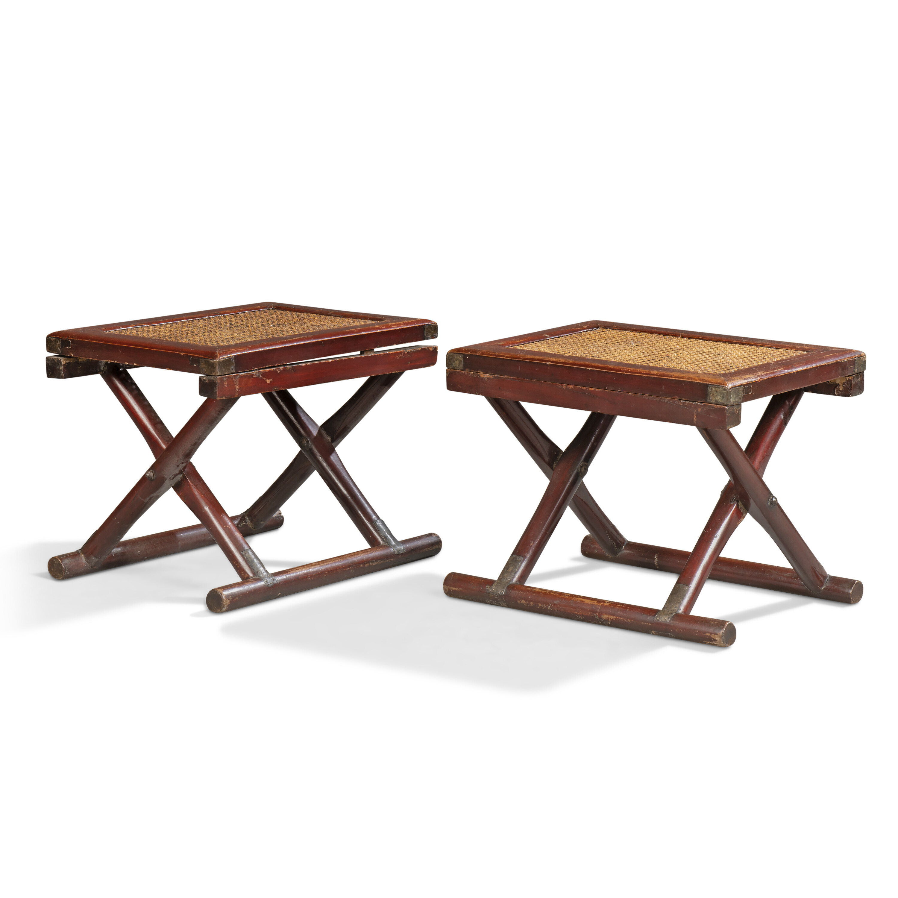 A PAIR OF NANMU FOLDING STOOLS, CHINA, QING DYNASTY, 18TH-19TH CENTURY ...