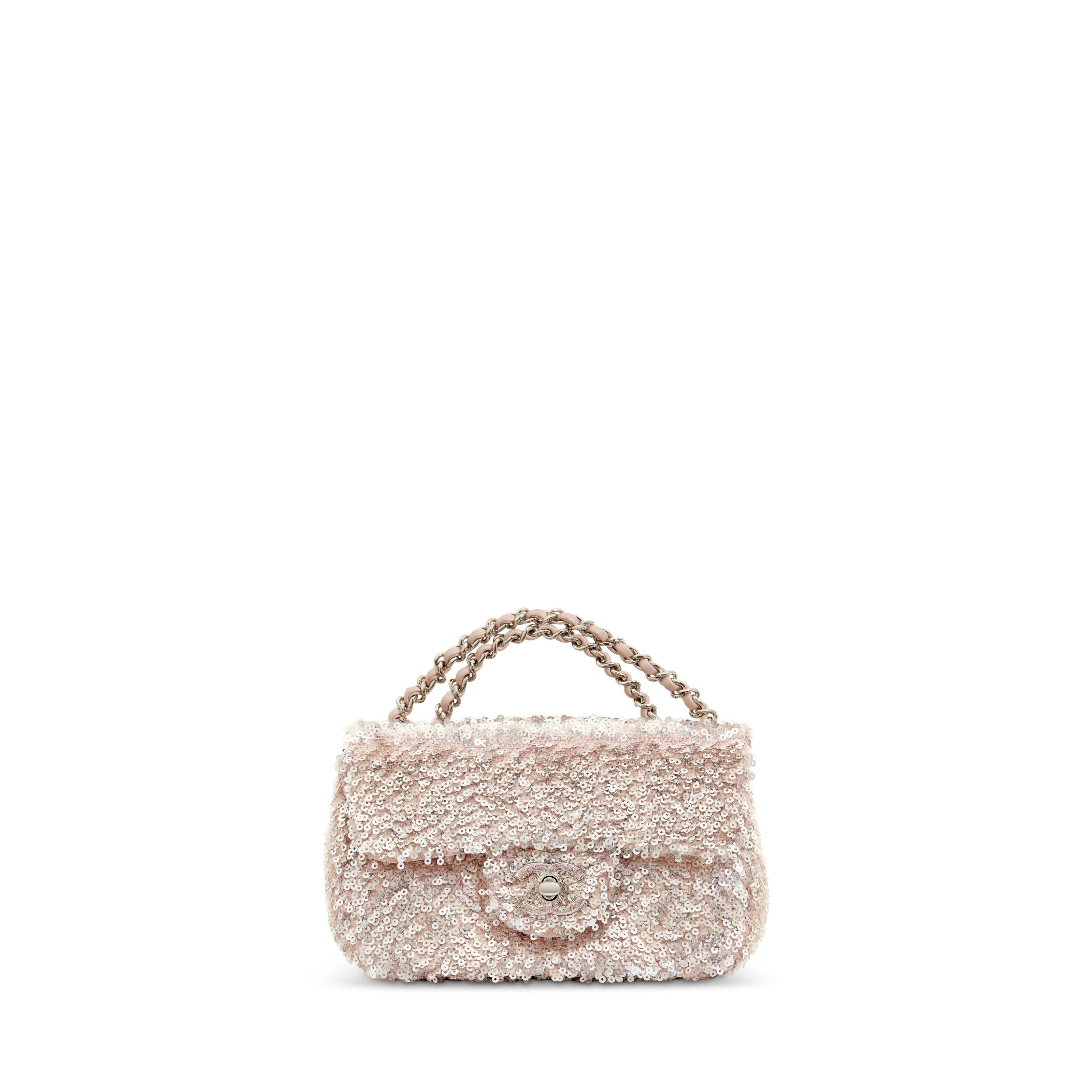 A LIGHT PINK SEQUINS MINI SINGLE FLAP WITH SILVER & PINK GLITTER ...