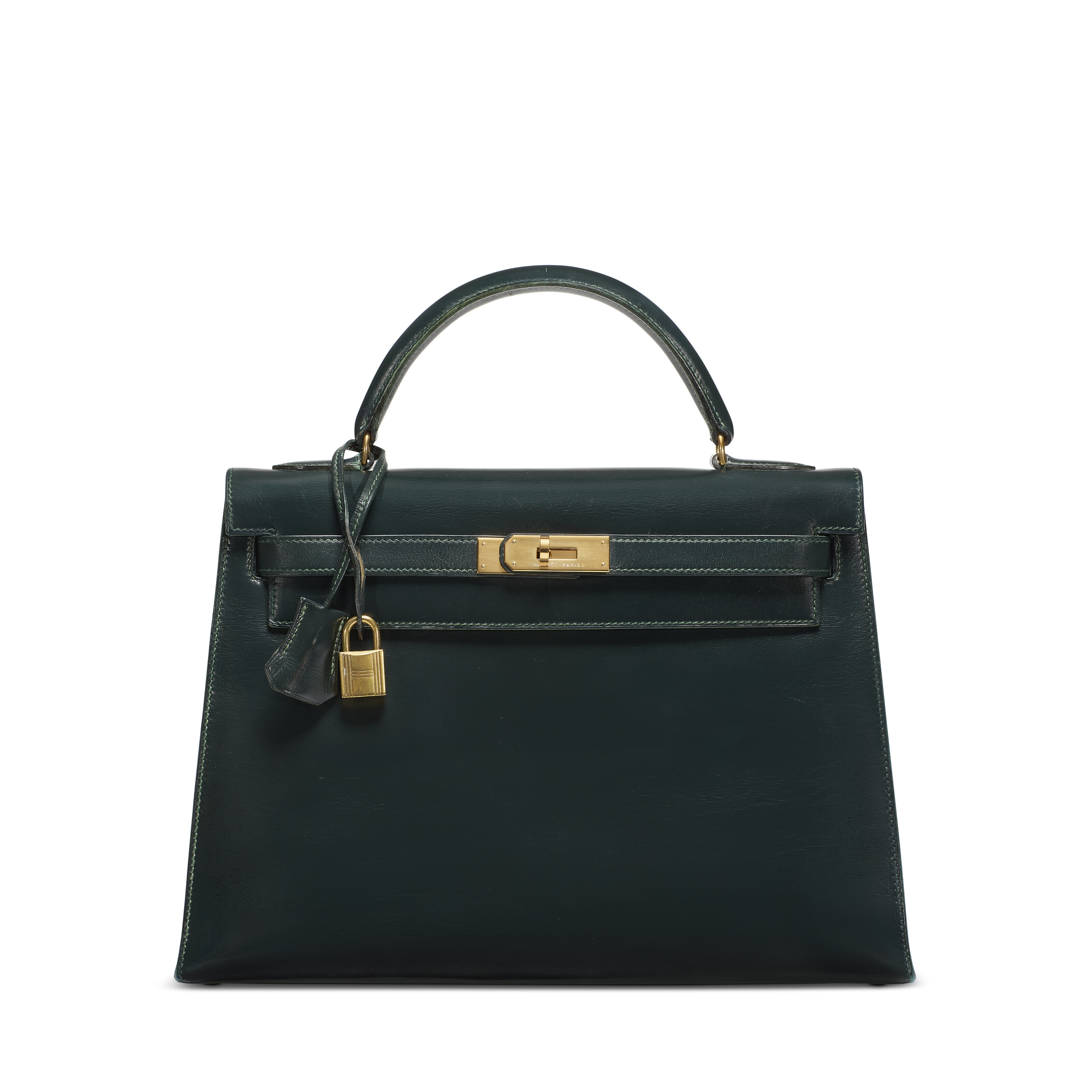 A VERT FONCÉ CALF BOX LEATHER SELLIER KELLY 32 WITH GOLD HARDWARE ...