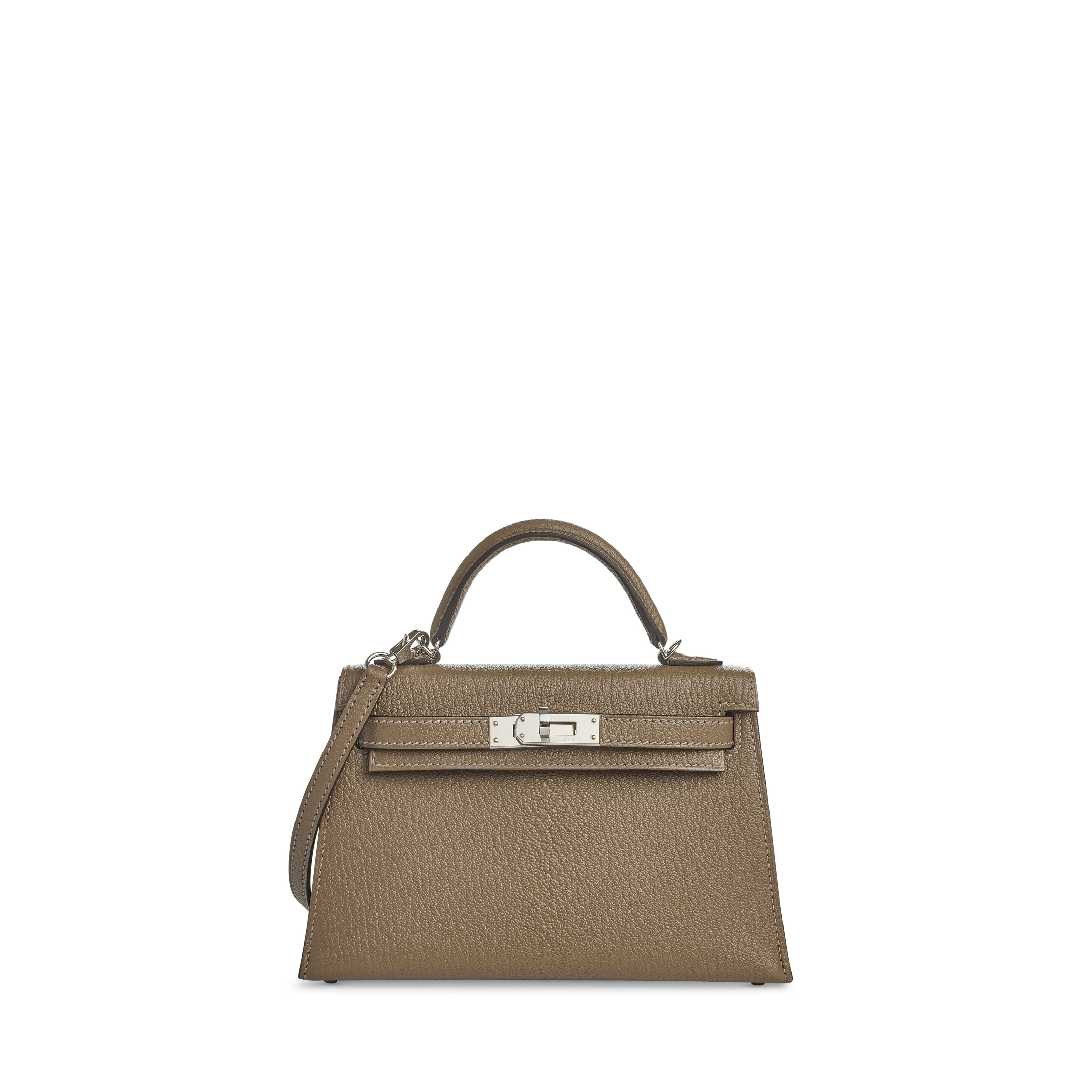 A CUSTOM ÉTOUPE CHÈVRE LEATHER MINI KELLY 20 II WITH PALLADIUM HARDWARE ...