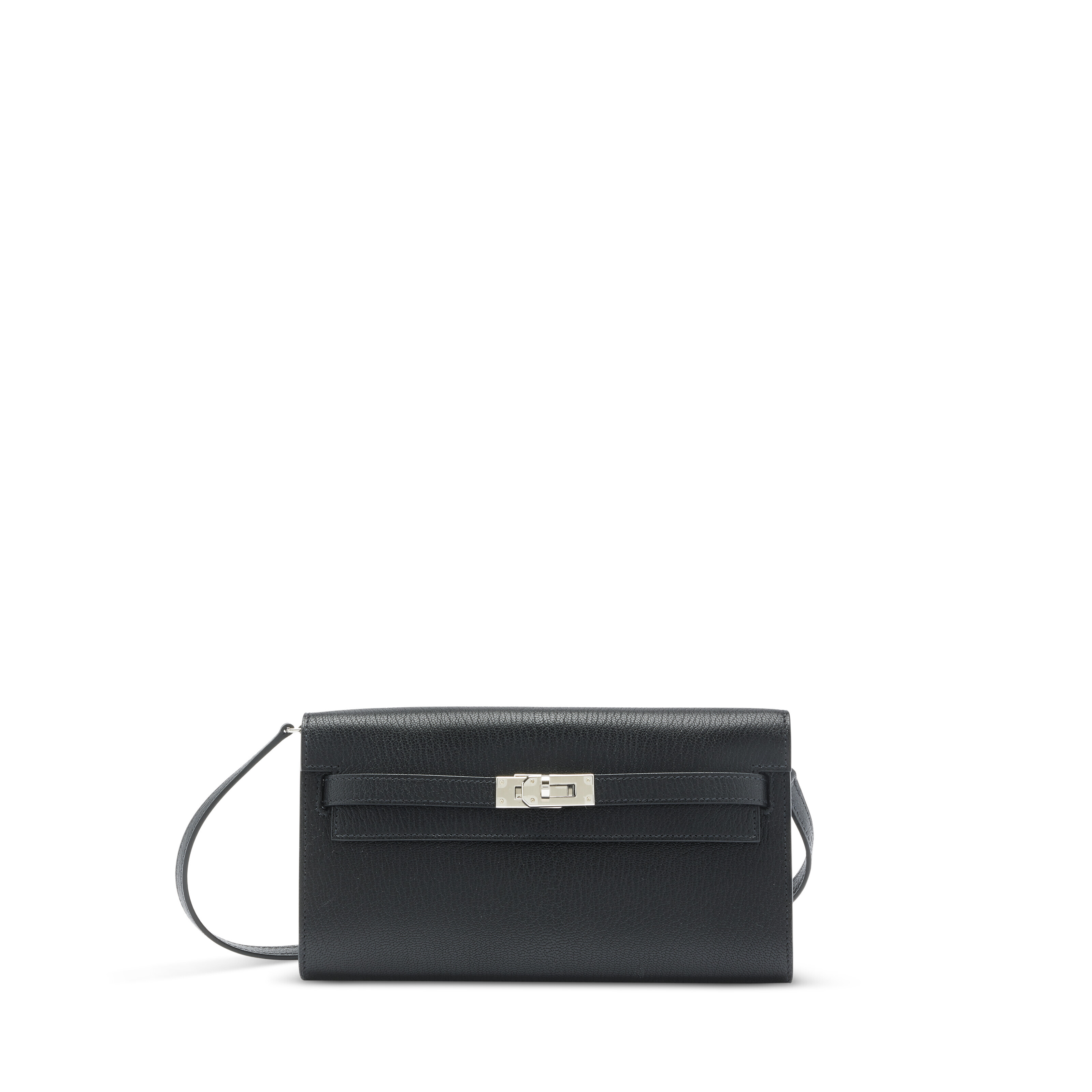 A BLACK CHÈVRE LEATHER KELLY WALLET TO GO WITH PALLADIUM HARDWARE ...