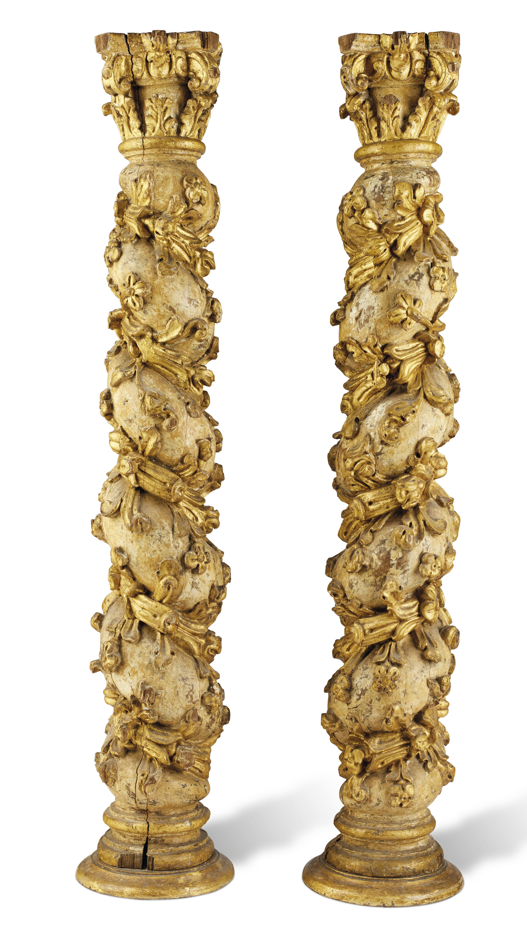 PAIRE DE COLONNES TORSES D'AUTEL OU DE TABERNACLE, XVIIe SIÈCLE ...