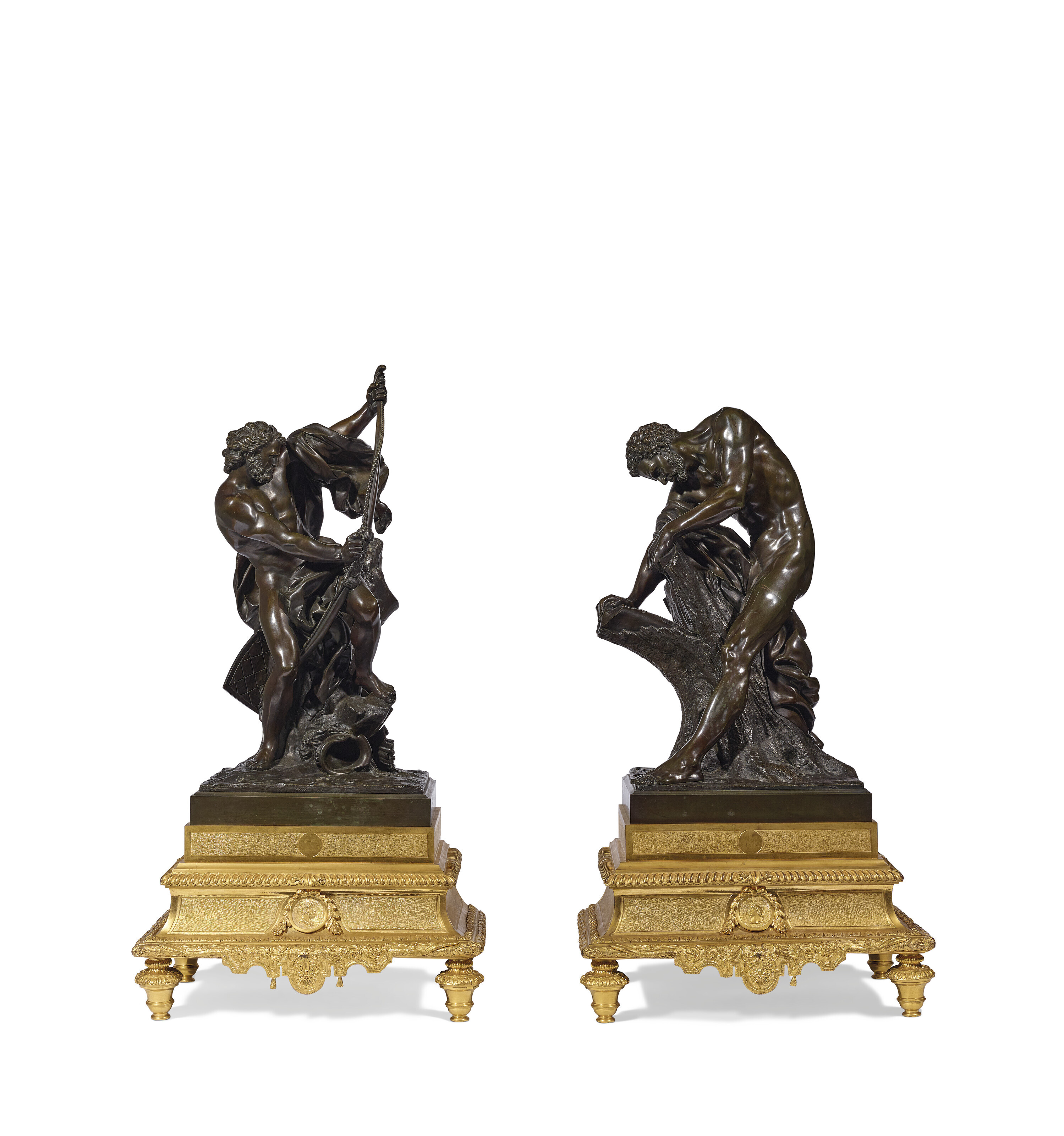 DEUX FIGURES FORMANT PAIRE REPRÉSENTANT ULYSSE BANDANT SON ARC ET MILON ...