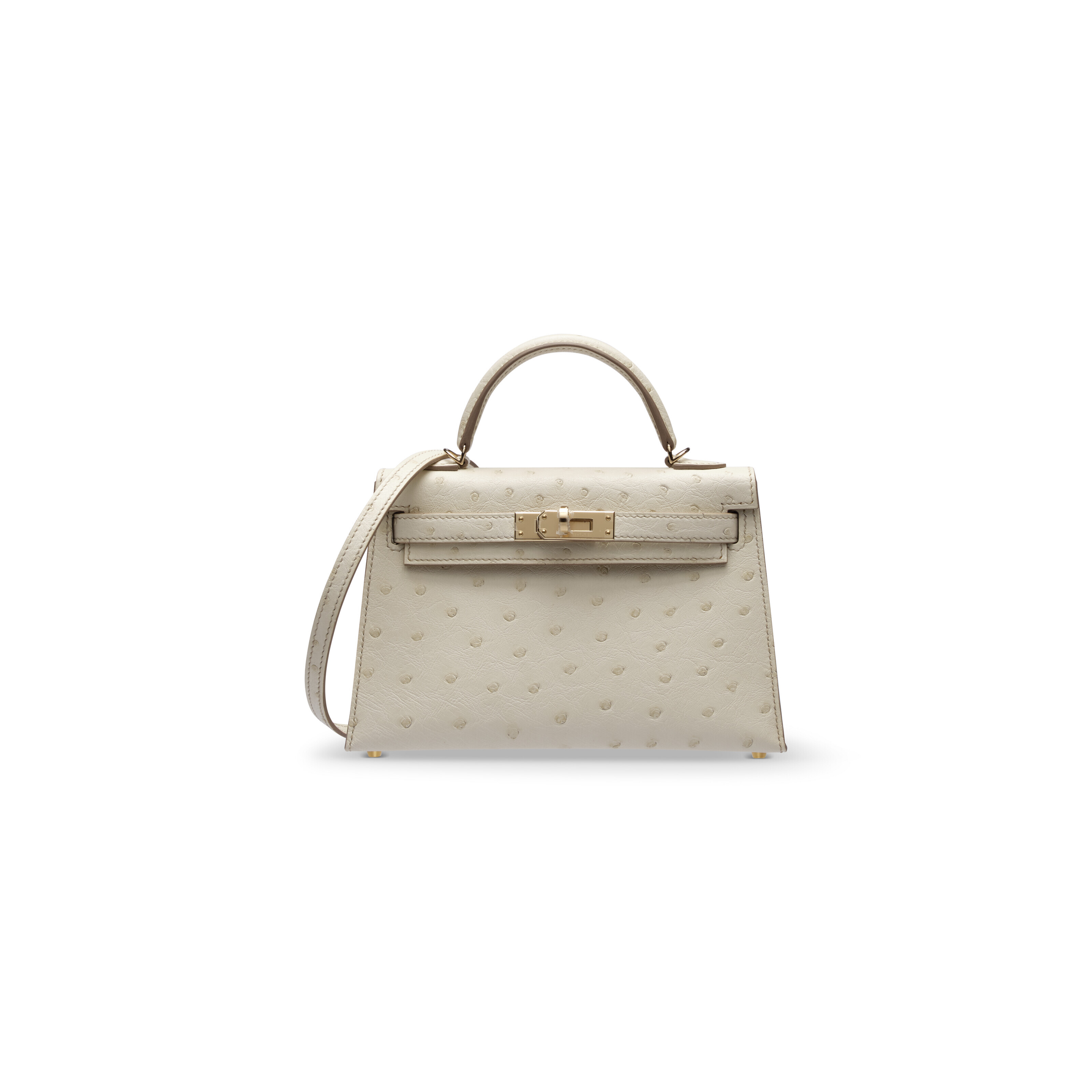 A CUSTOM NATA & JAUNE AMBRE OSTRICH MINI KELLY 20 II WITH PERMABRASS ...