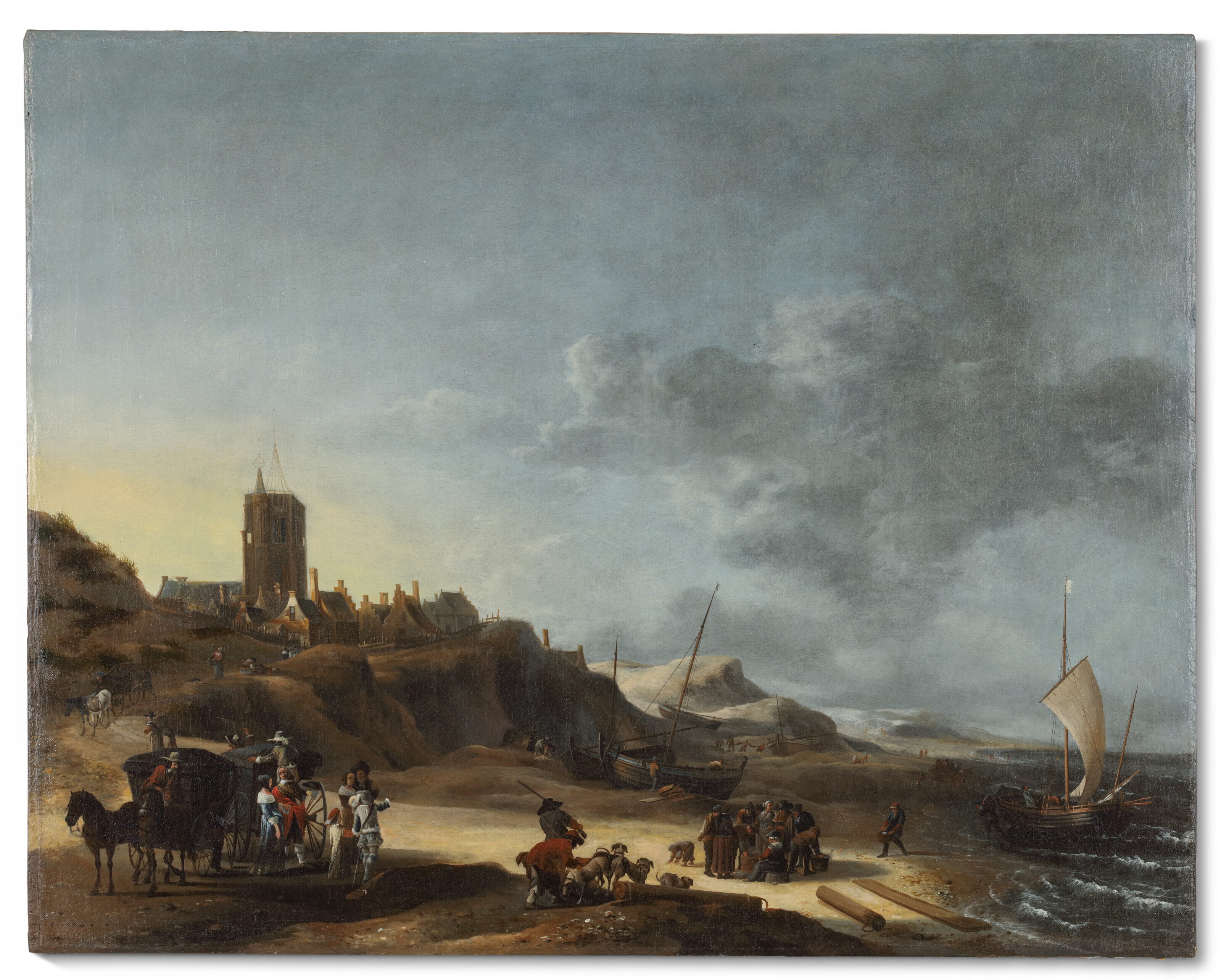 HENDRICK JACOBSZ. DUBBELS (AMSTERDAM 1621-1707), A view of the beach at Egmond aan Zee with an ...