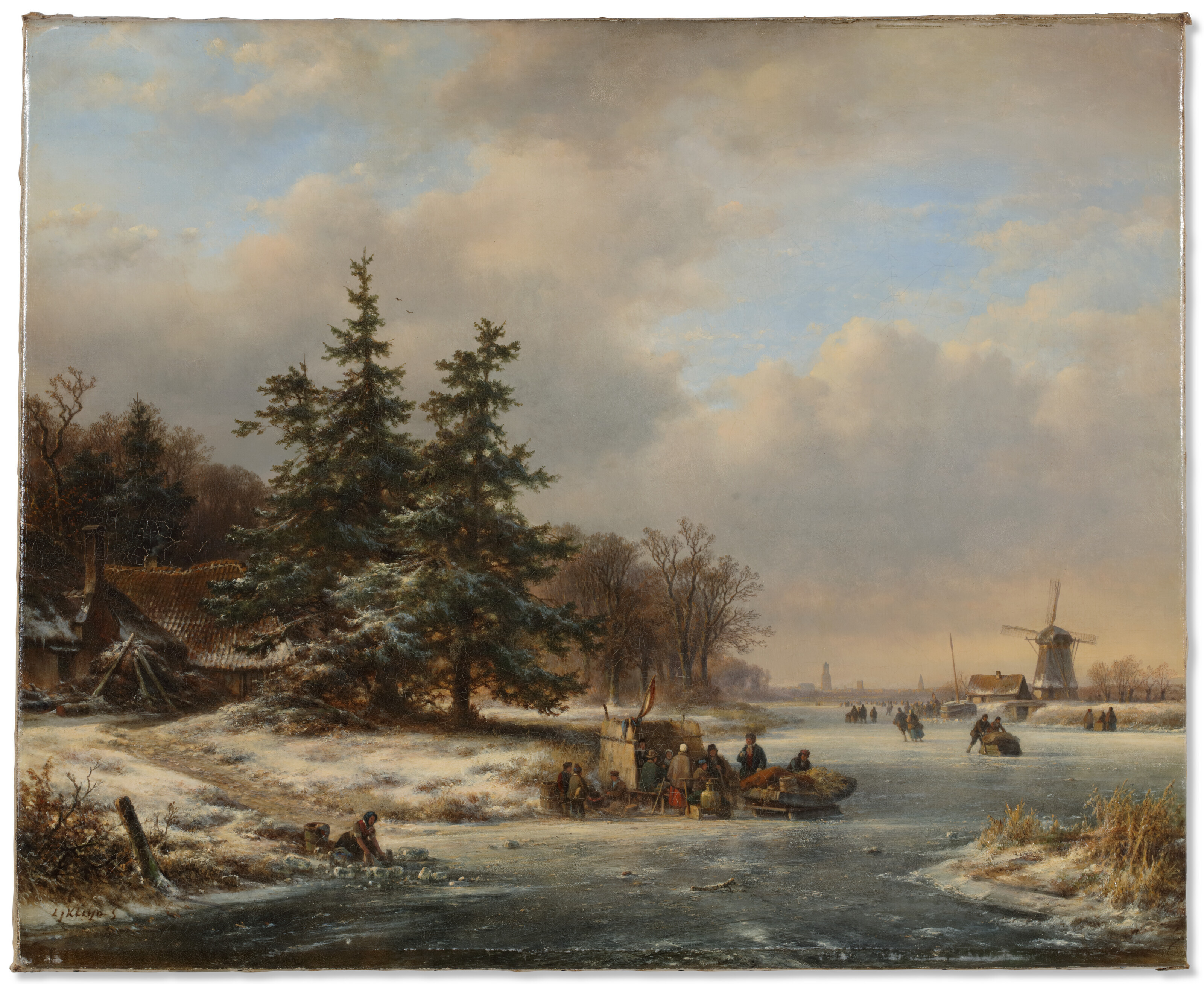 LODEWIJK JOHANNES KLEIJN (1817-1897), A winterlandscape with skaters on ...