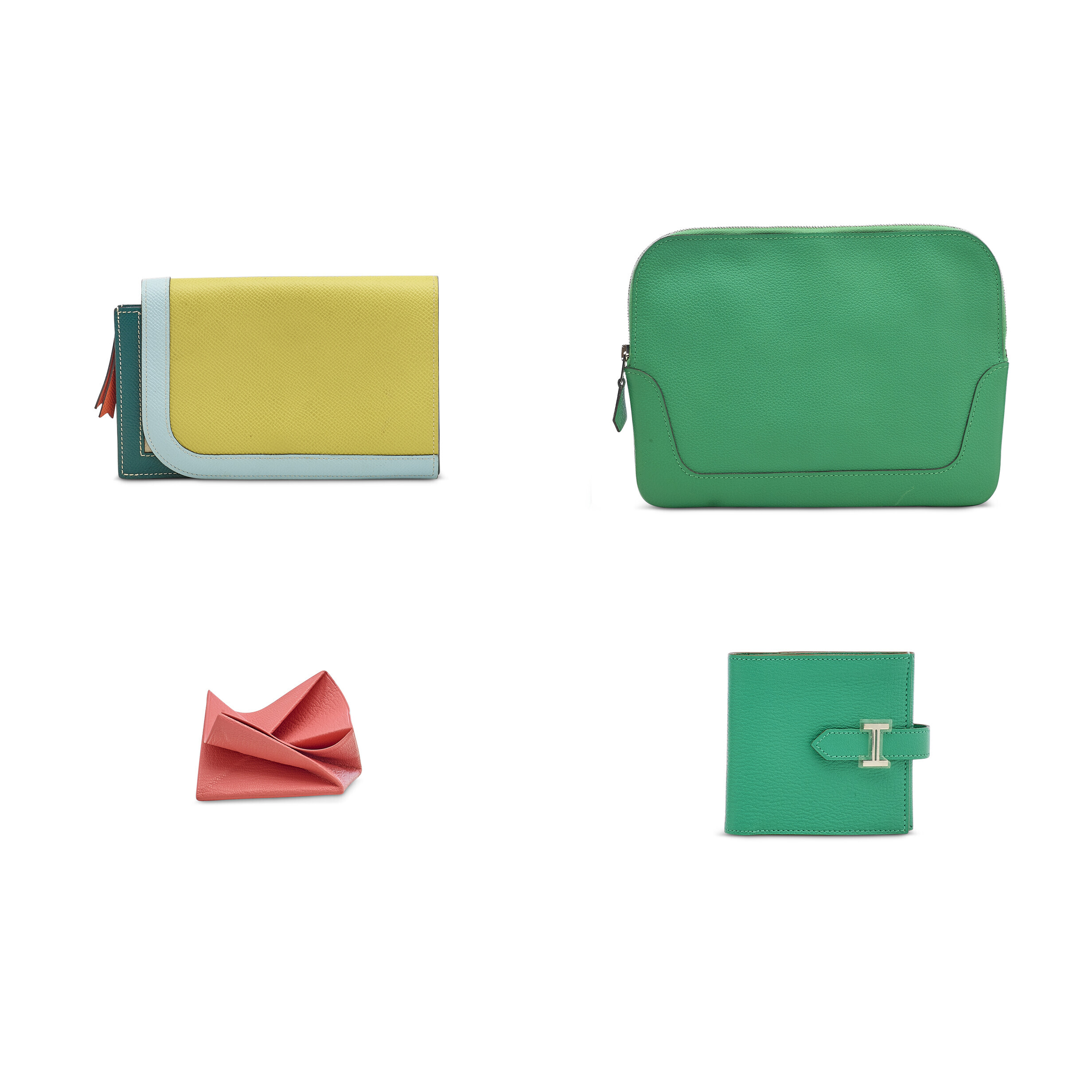 A GROUP OF FOUR: A ROSE LIPSTICK CHÈVRE LEATHER ZOULOU COIN PURSE, A ...