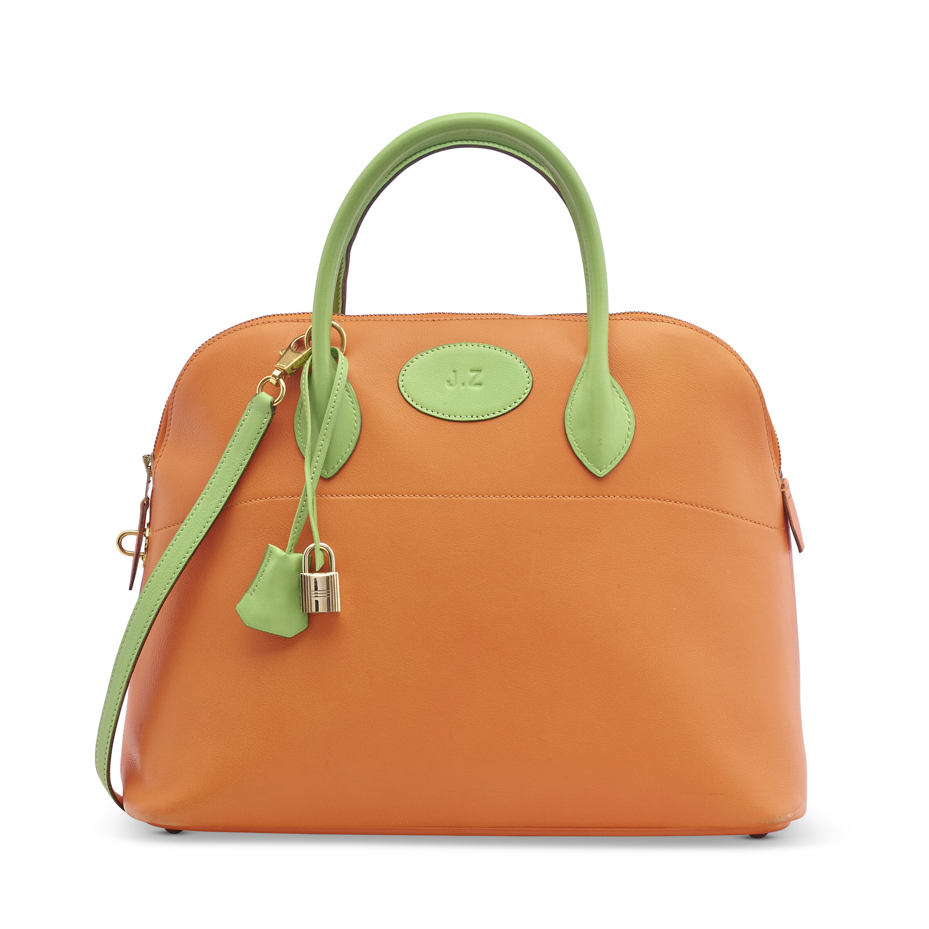 AN ORANGE H & VERT CRU COURCHEVEL LEATHER BOLIDE 35 WITH GOLD HARDWARE ...