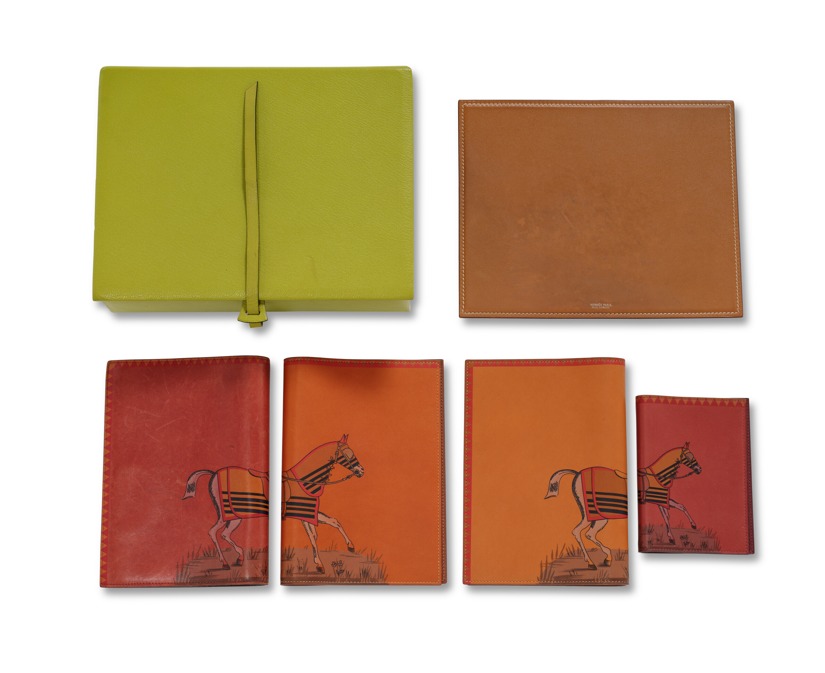 A GROUP OF SIX: A DESK BOX, FOUR AGENDA ROCABAR COVERS & A MOUSE PAD ...