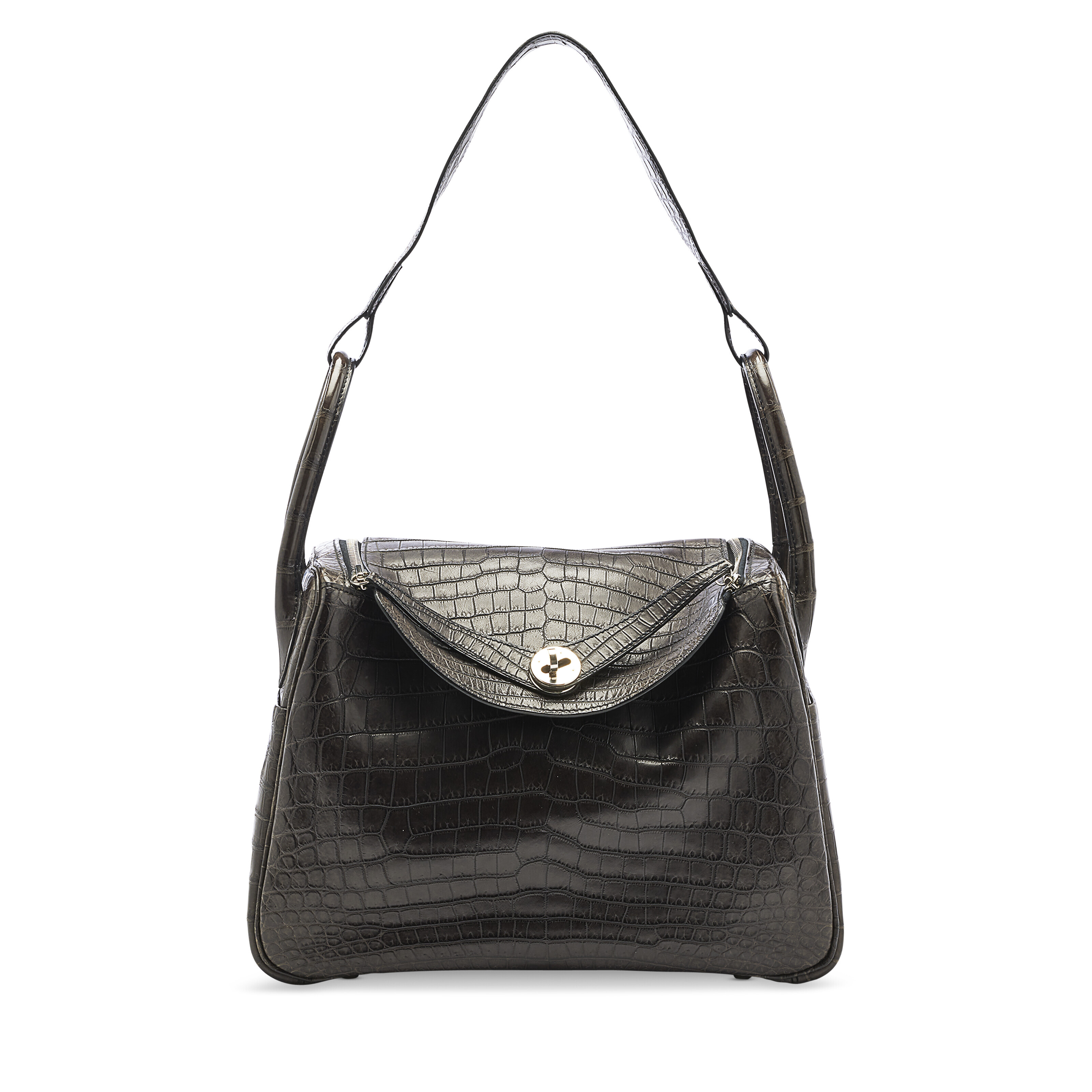 A MATTE GRAPHITE NILOTICUS CROCODILE LINDY 30 WITH PALLADIUM HARDWARE ...