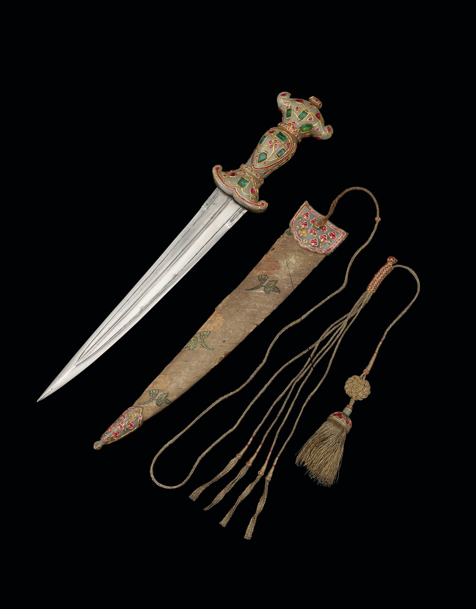AN IMPRESSIVE GEM-SET JADE HILTED DAGGER AND MOUNTS, DAGGER AND ...