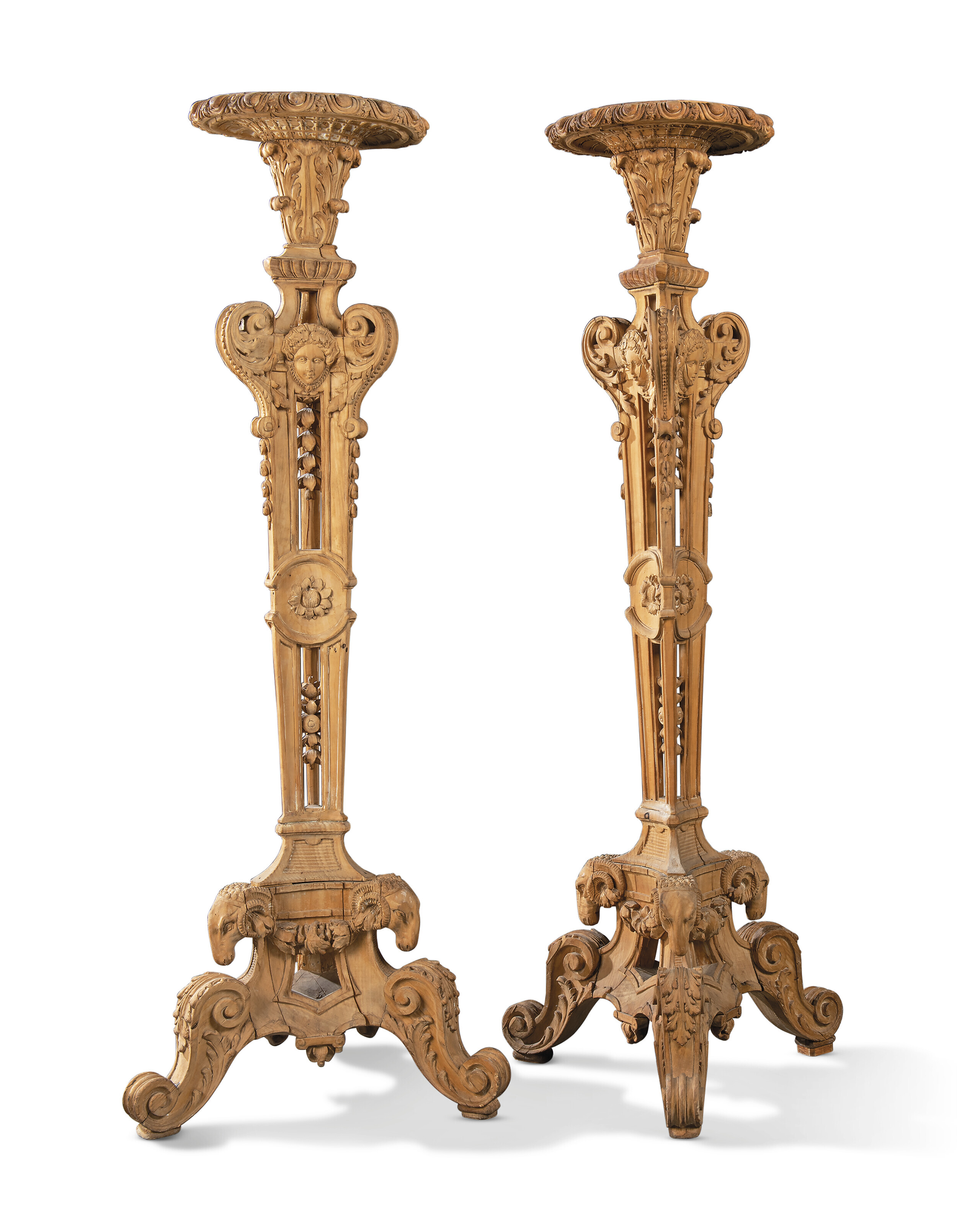 A PAIR OF LOUIS XIV CARVED PINE TORCHERES, CIRCA 1710, POSSIBLY NORTH ...
