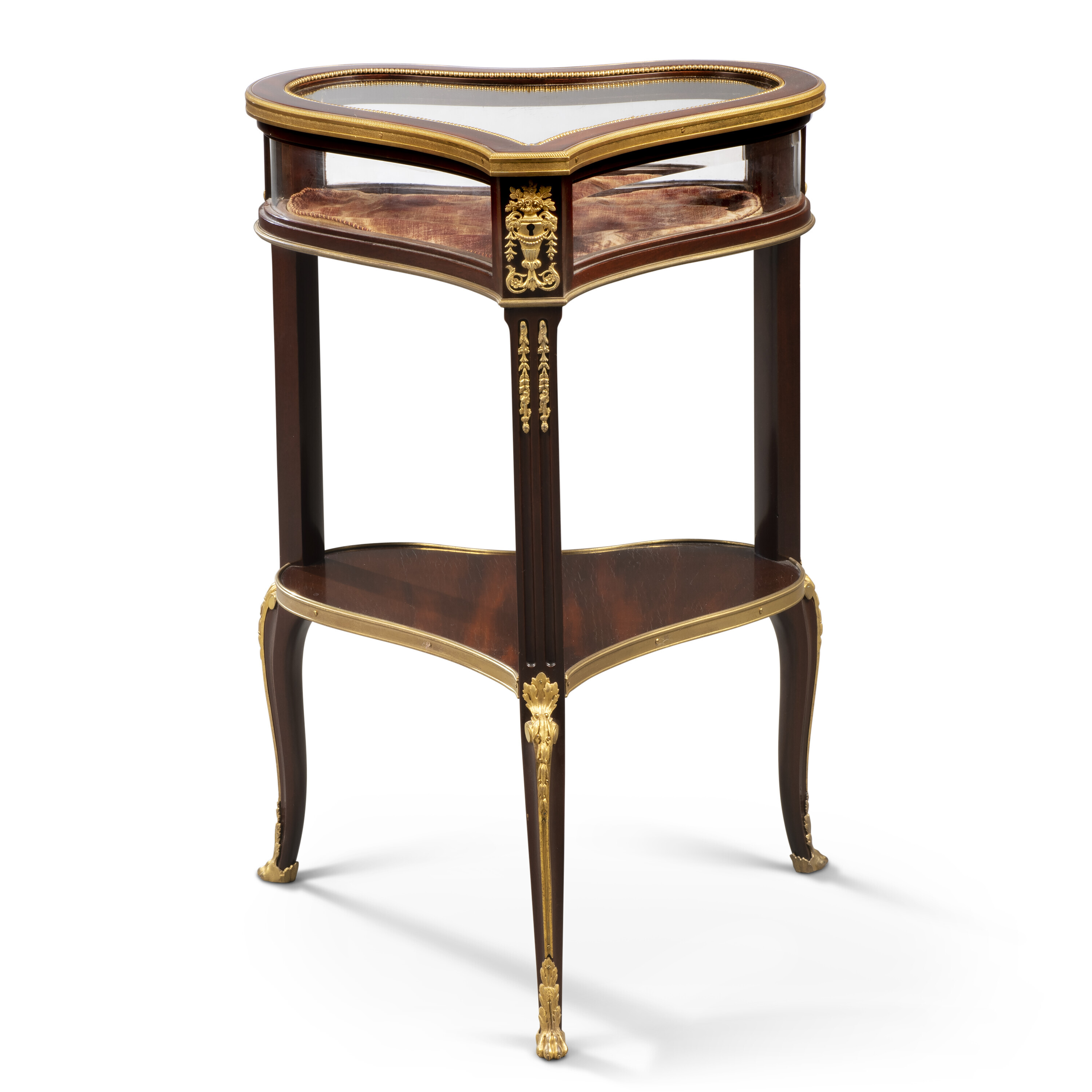 A FRENCH ORMOLU-MOUNTED MAHOGANY HEART-SHAPED VITRINE TABLE, BY GEORGES ...