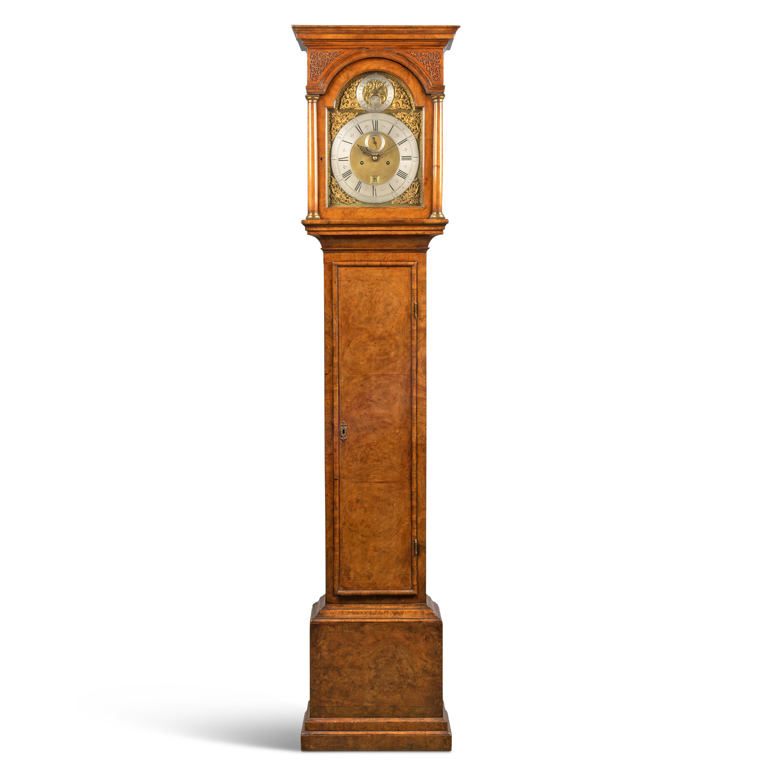 A GEORGE II WALNUT STRIKING LONGCASE CLOCK WITH MOONPHASE, WILLIAM ...
