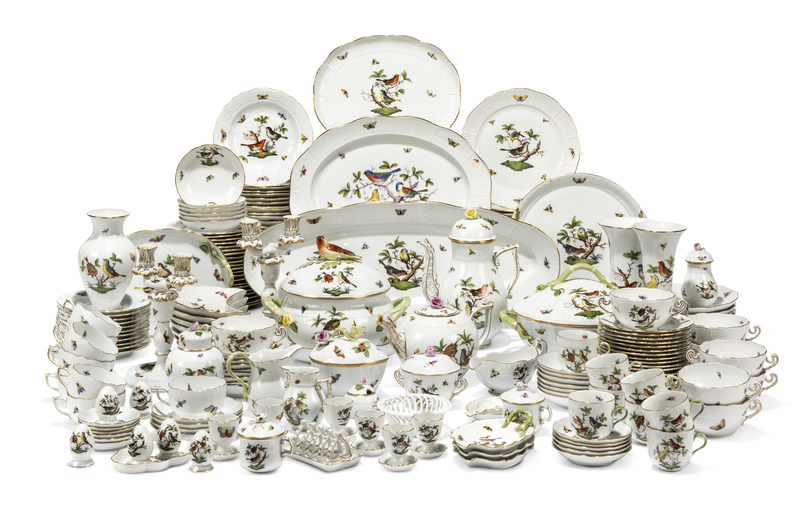 AN EXTENSIVE HEREND PORCELAIN 'ROTHSCHILD BIRD' PATTERN COMPOSITE PART ...