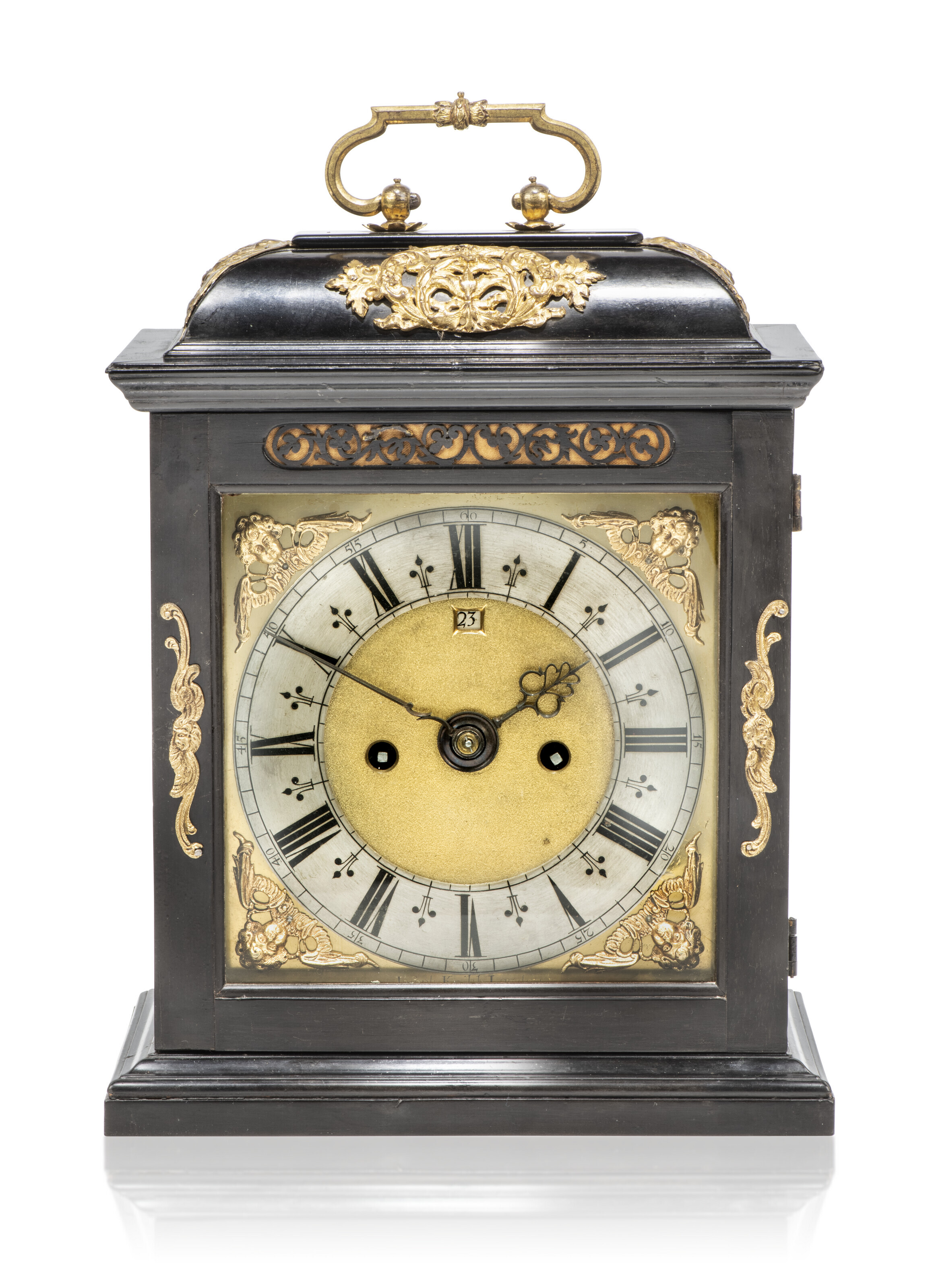 A CHARLES II EBONY AND GILT-BRASS QUARTER-STRIKING TABLE CLOCK, JOSEPH ...
