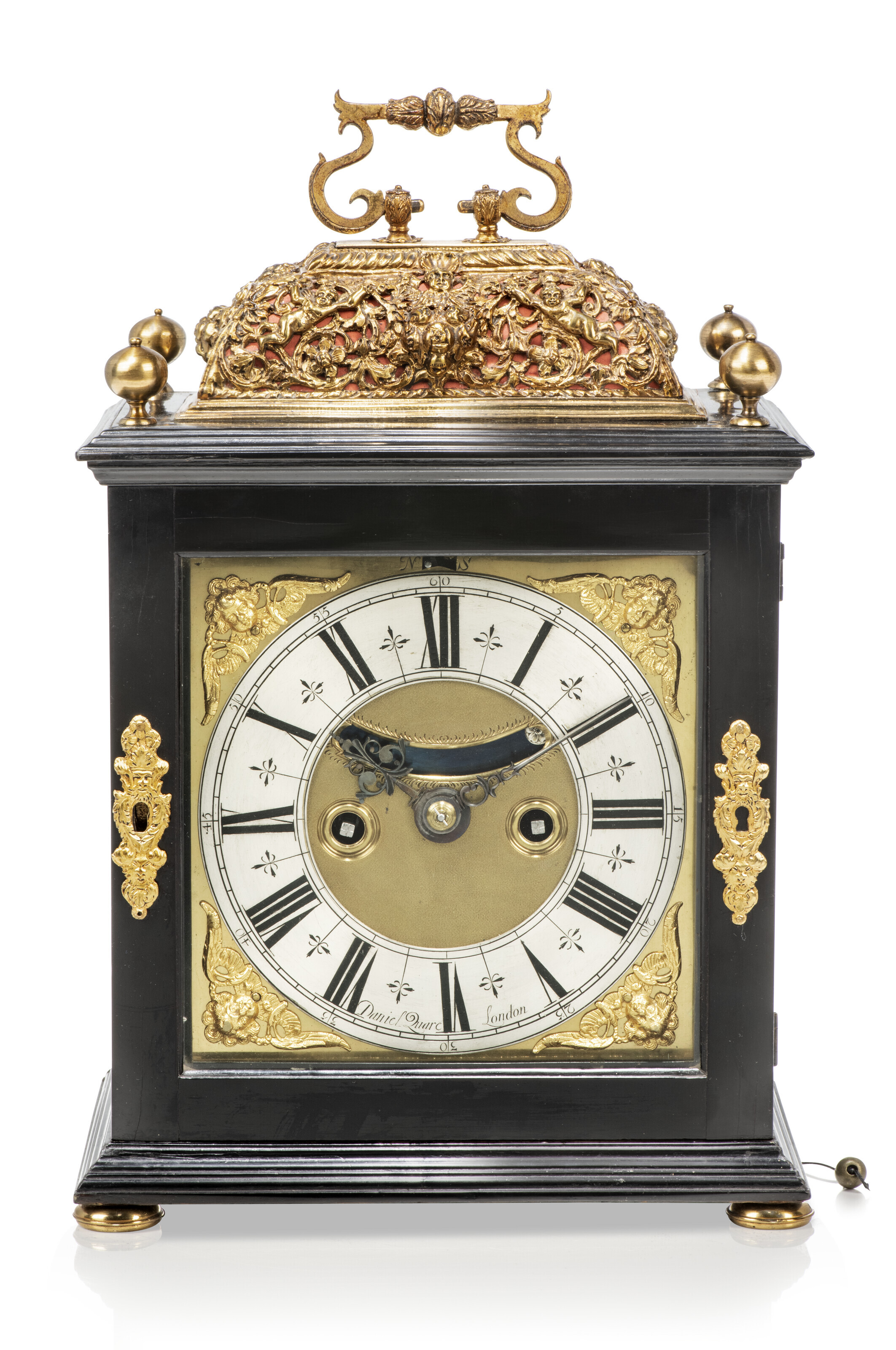 A WILLIAM AND MARY EBONISED AND GILT-BRASS QUARTER-REPEATING TABLE ...