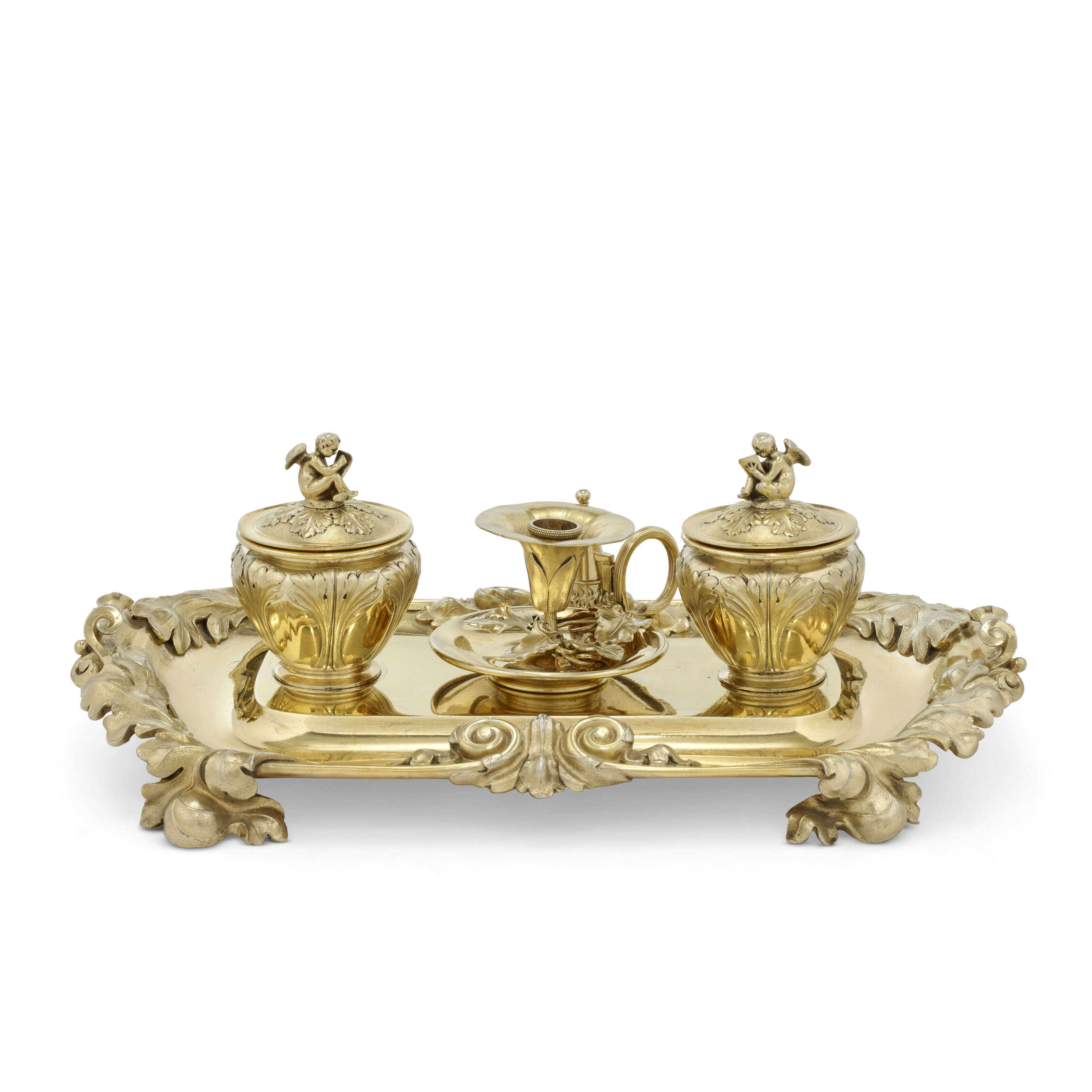 A GEORGE IV SILVER-GILT INKSTAND, MARK OF JOHN BRIDGE, LONDON, 1832 ...