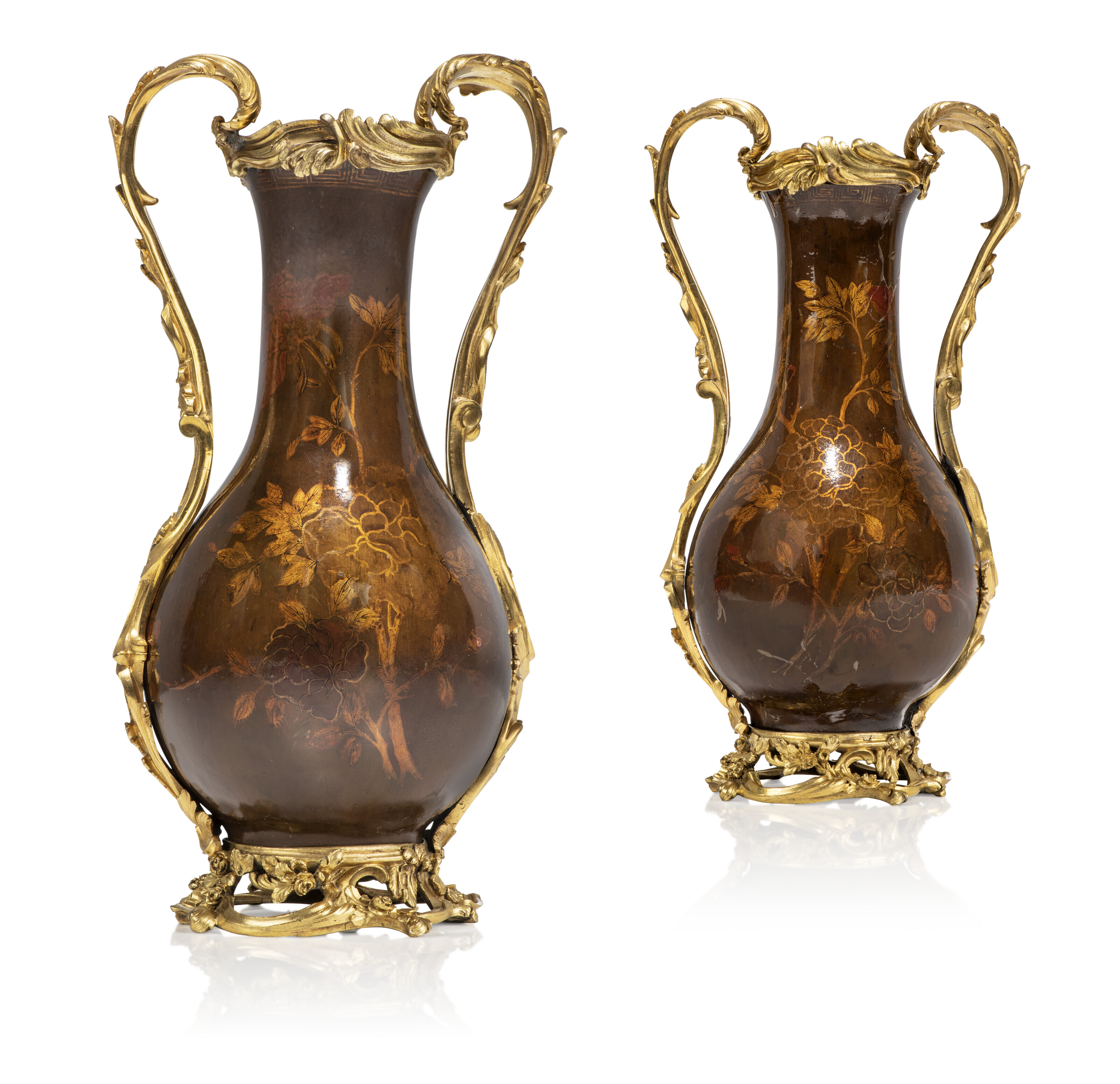 A PAIR OF FRENCH ORMOLU-MOUNTED CHINESE LACQUER VASES, MID-19TH CENTURY ...