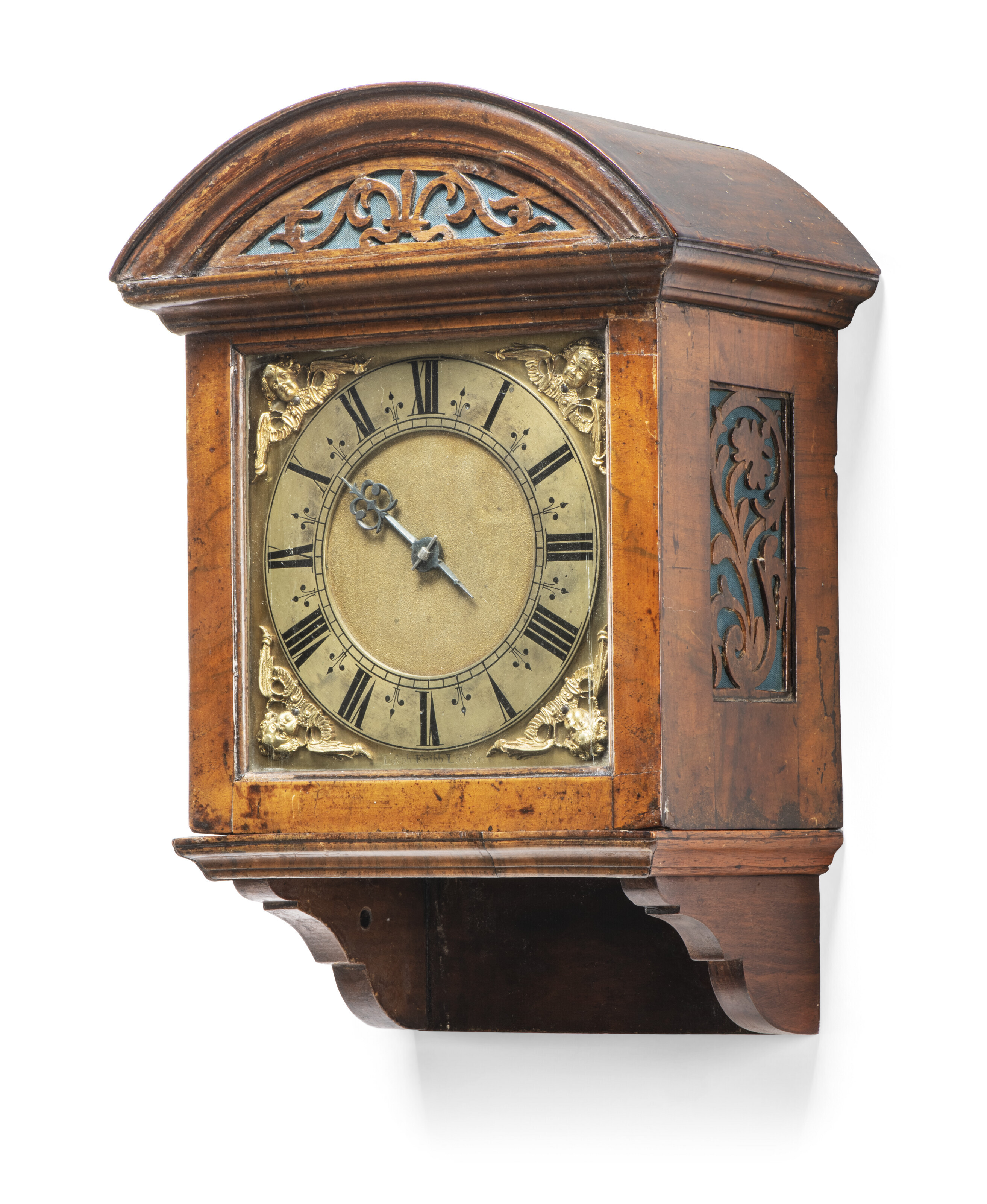 A CHARLES II BRASS HOODED WALL CLOCK IN NEAR CONTEMPORARY WALNUT ...