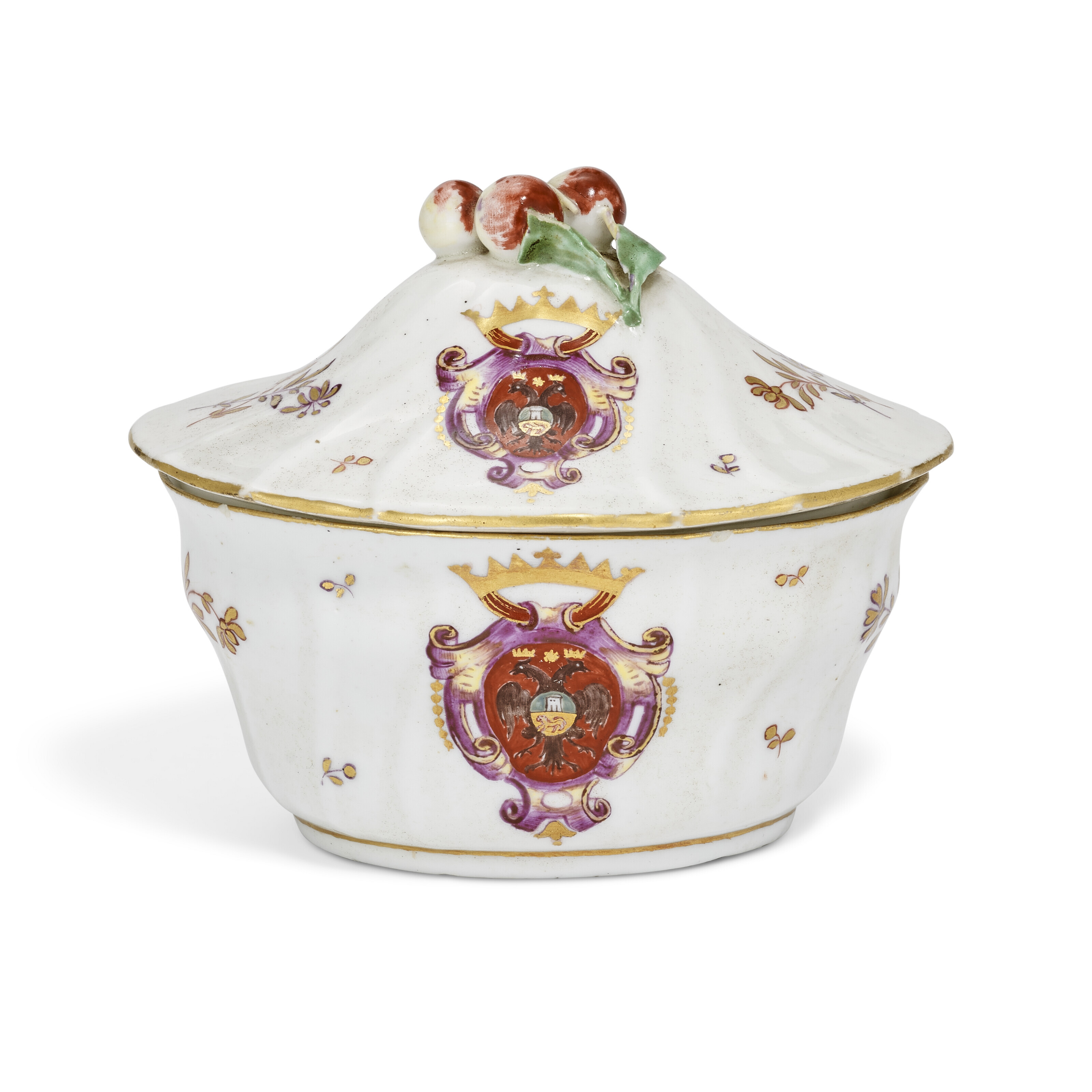 A COZZI PORCELAIN ARMORIAL SUGAR-BOWL AND COVER, CIRCA 1770-80, IRON ...