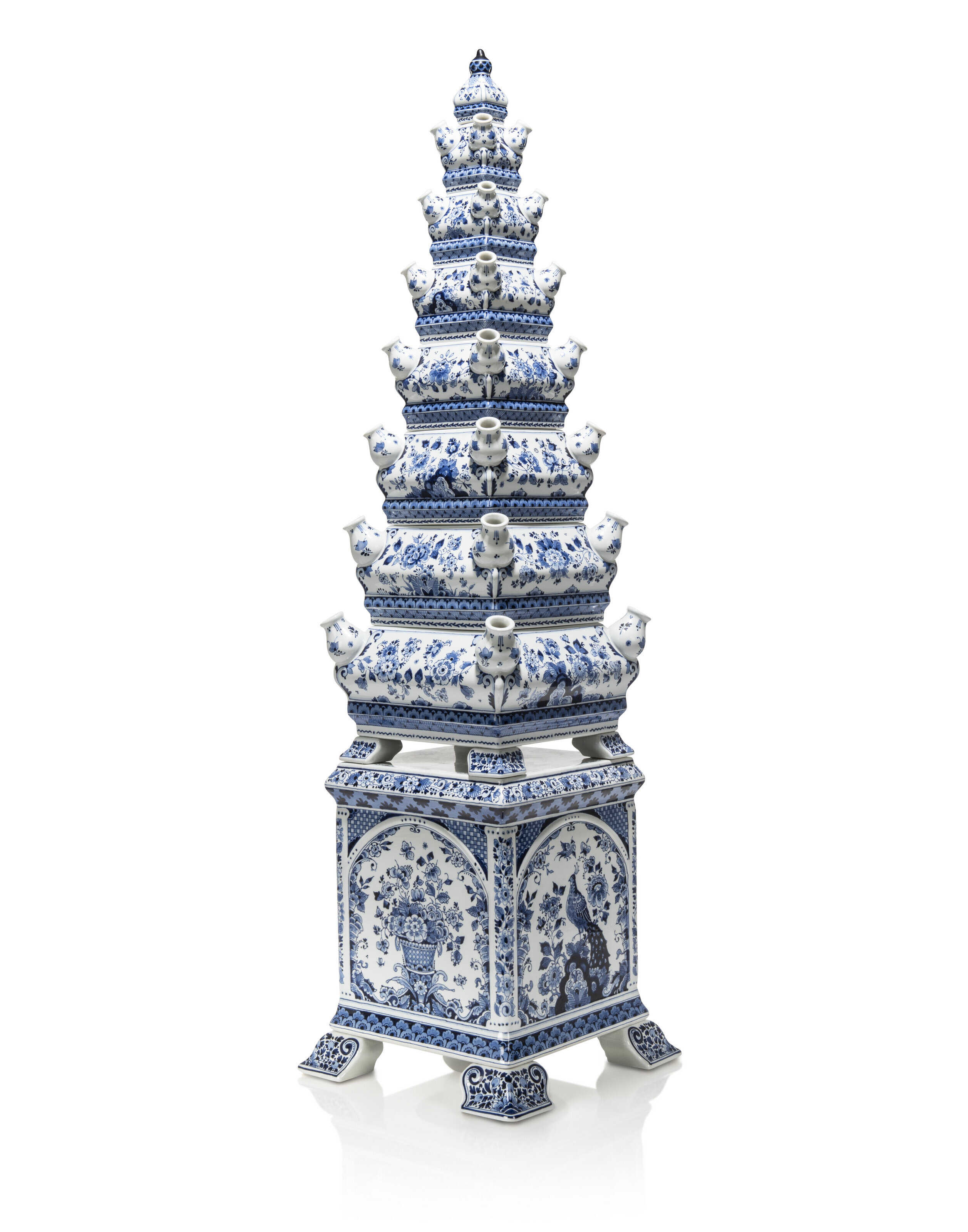 A DUTCH DELFT BLUE AND WHITE NINE-TIERED TULIPIERE, MODERN, BLUE DELFT ...