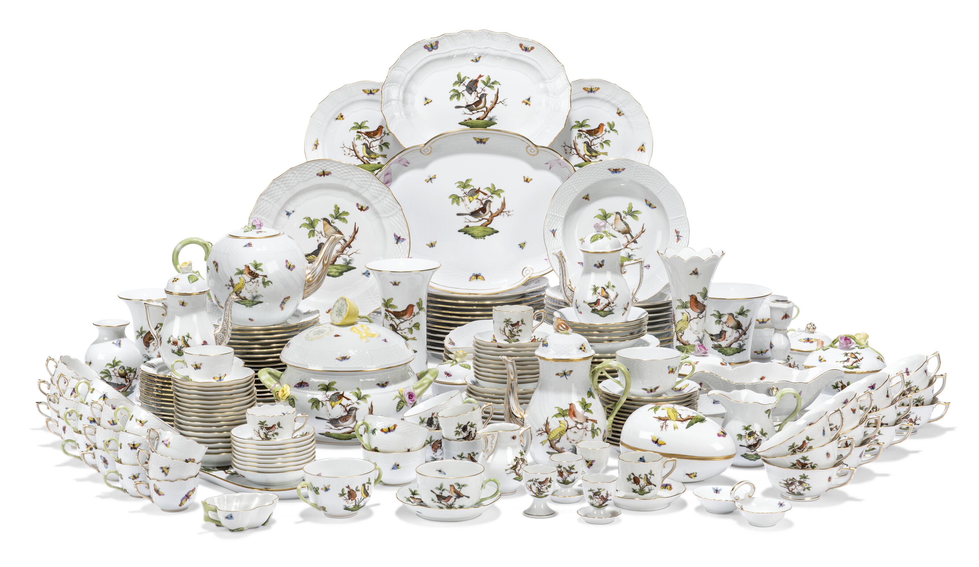 AN EXTENSIVE HEREND PORCELAIN 'ROTHSCHILD BIRD' PATTERN COMPOSITE PART ...