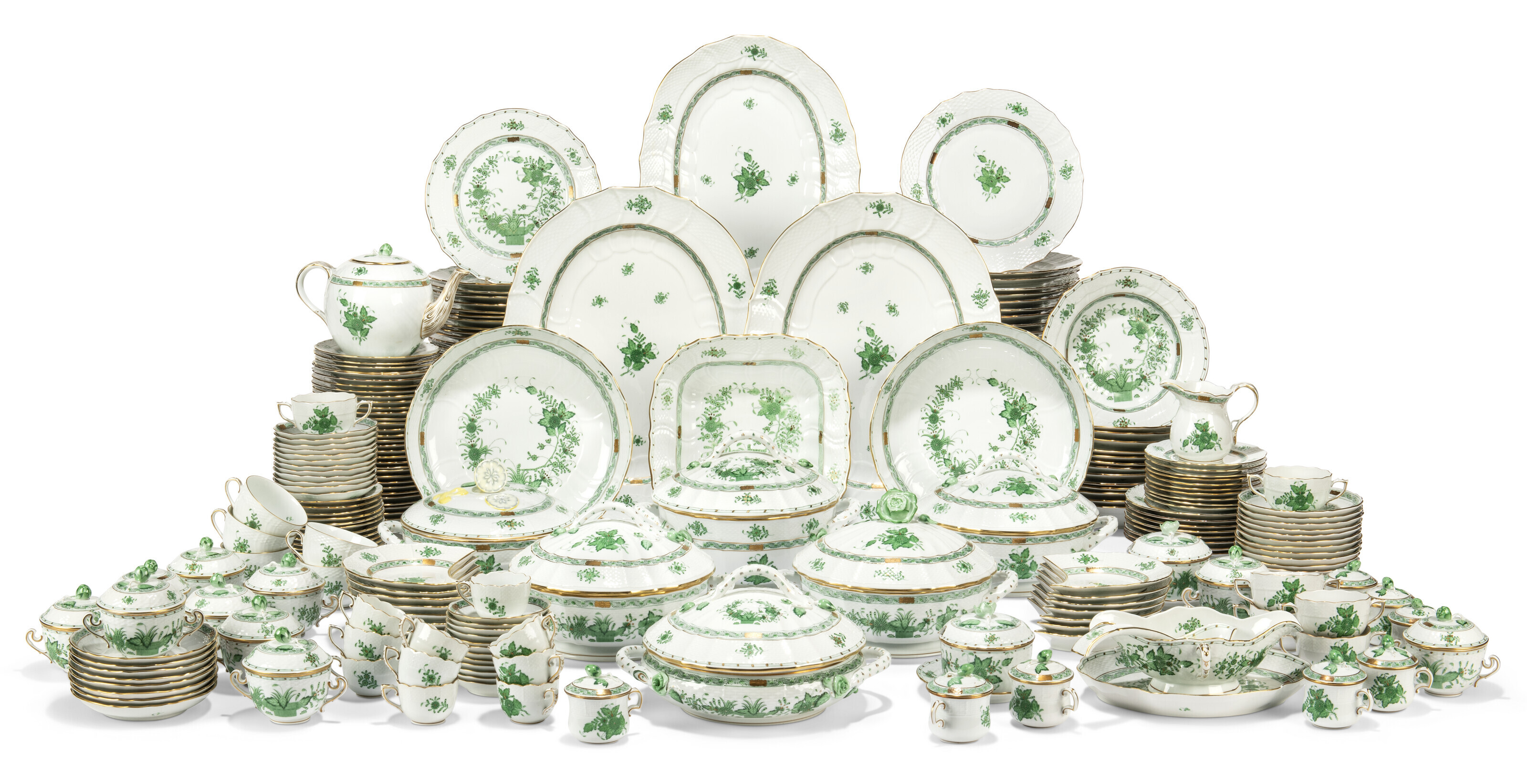 A HEREND PORCELAIN GREEN 'INDIAN BASKET' PATTERN COMPOSITE PART TABLE ...