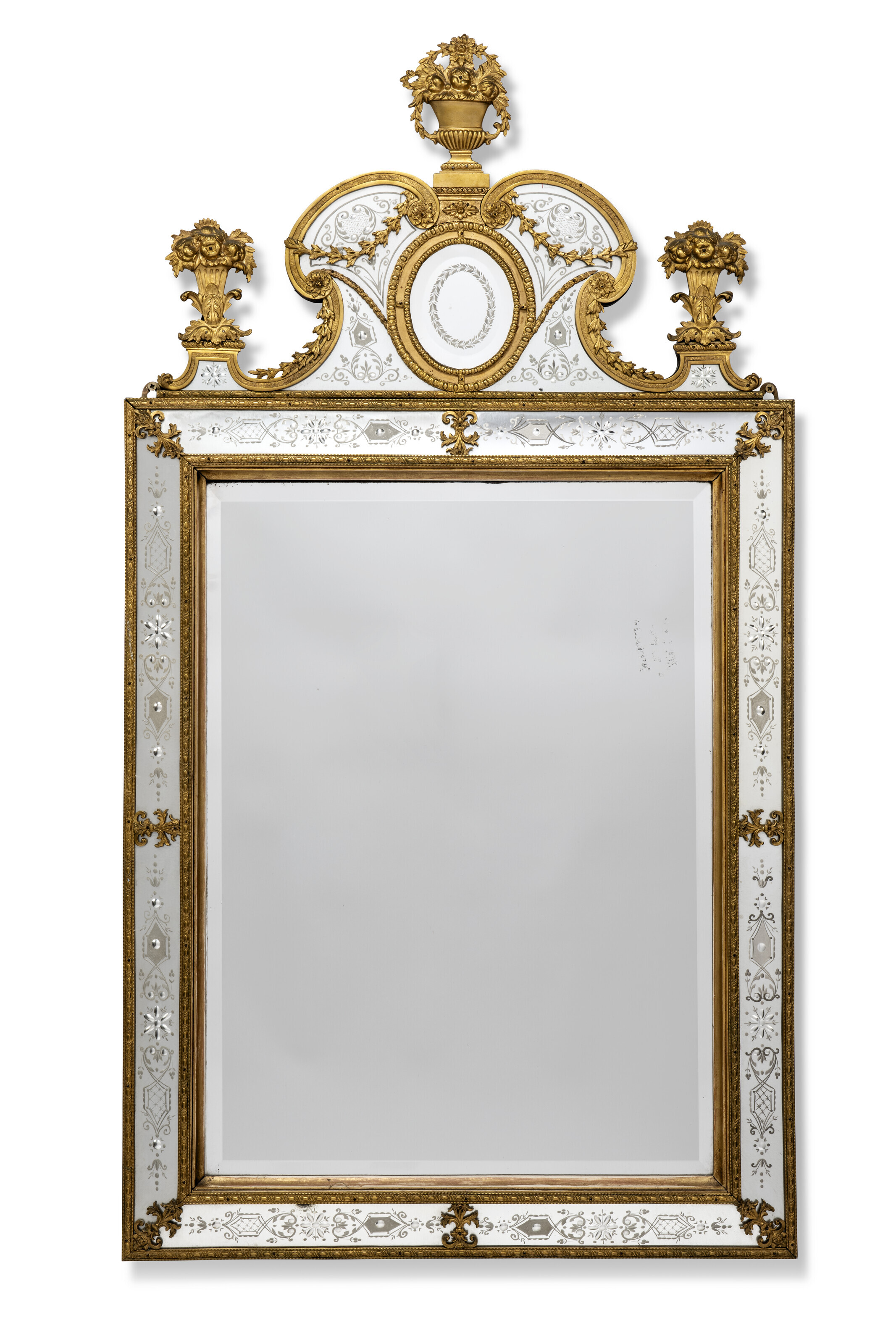 A SWEDISH ORMOLU-MOUNTED ETCHED GLASS MIRROR, LATE 19TH/ EARLY 20TH ...