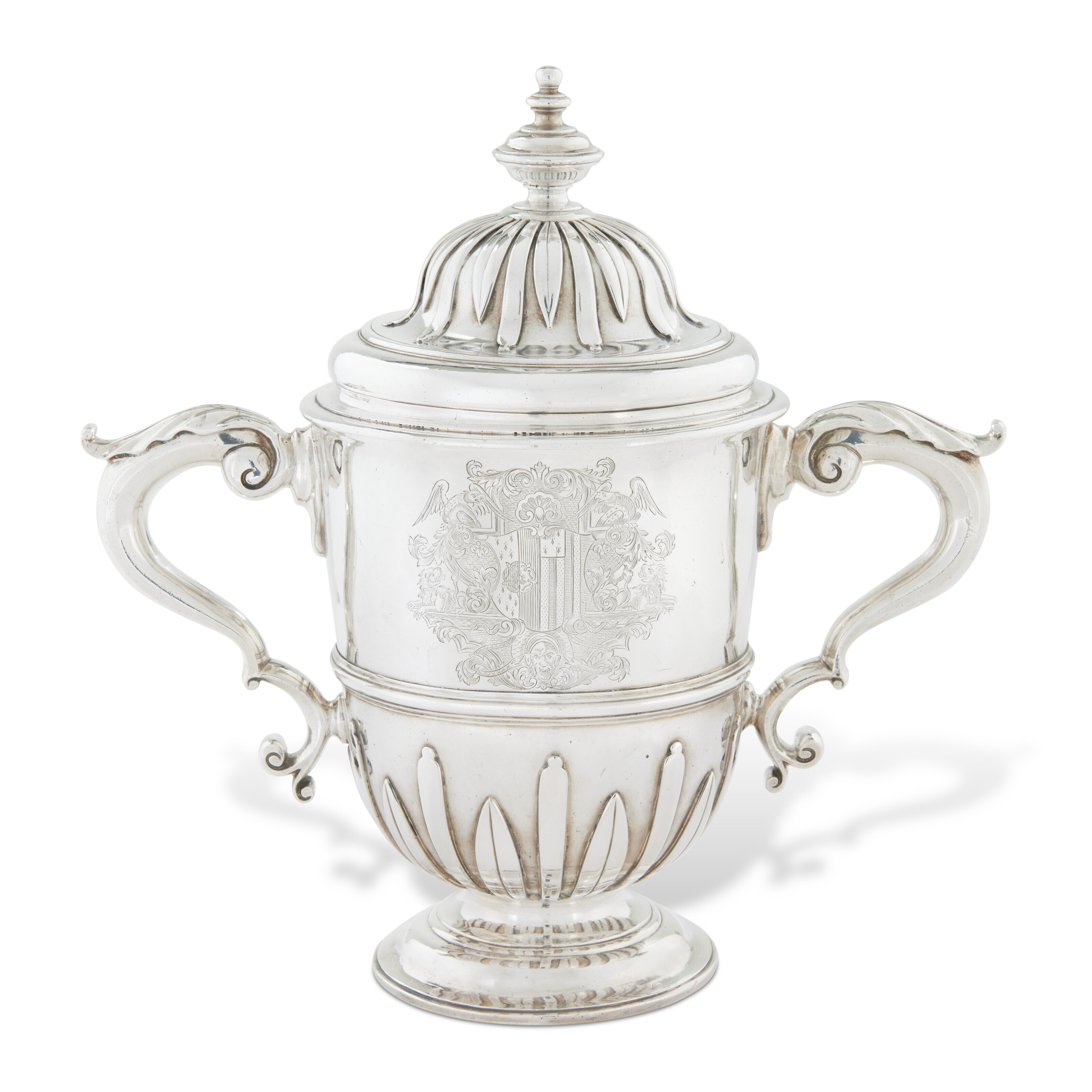 A GEORGE I SILVER TWO-HANDLED CUP AND COVER, MARK OF PAUL DE LAMERIE ...