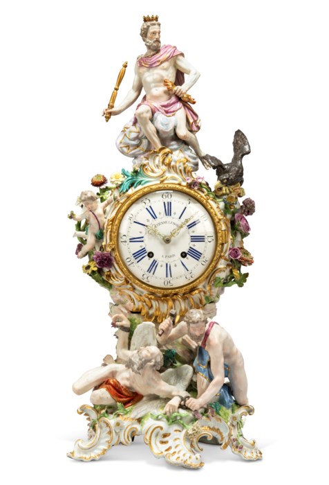 A MEISSEN PORCELAIN STRIKING MANTEL CLOCK, THE PORCELAIN CIRCA 1765 ...