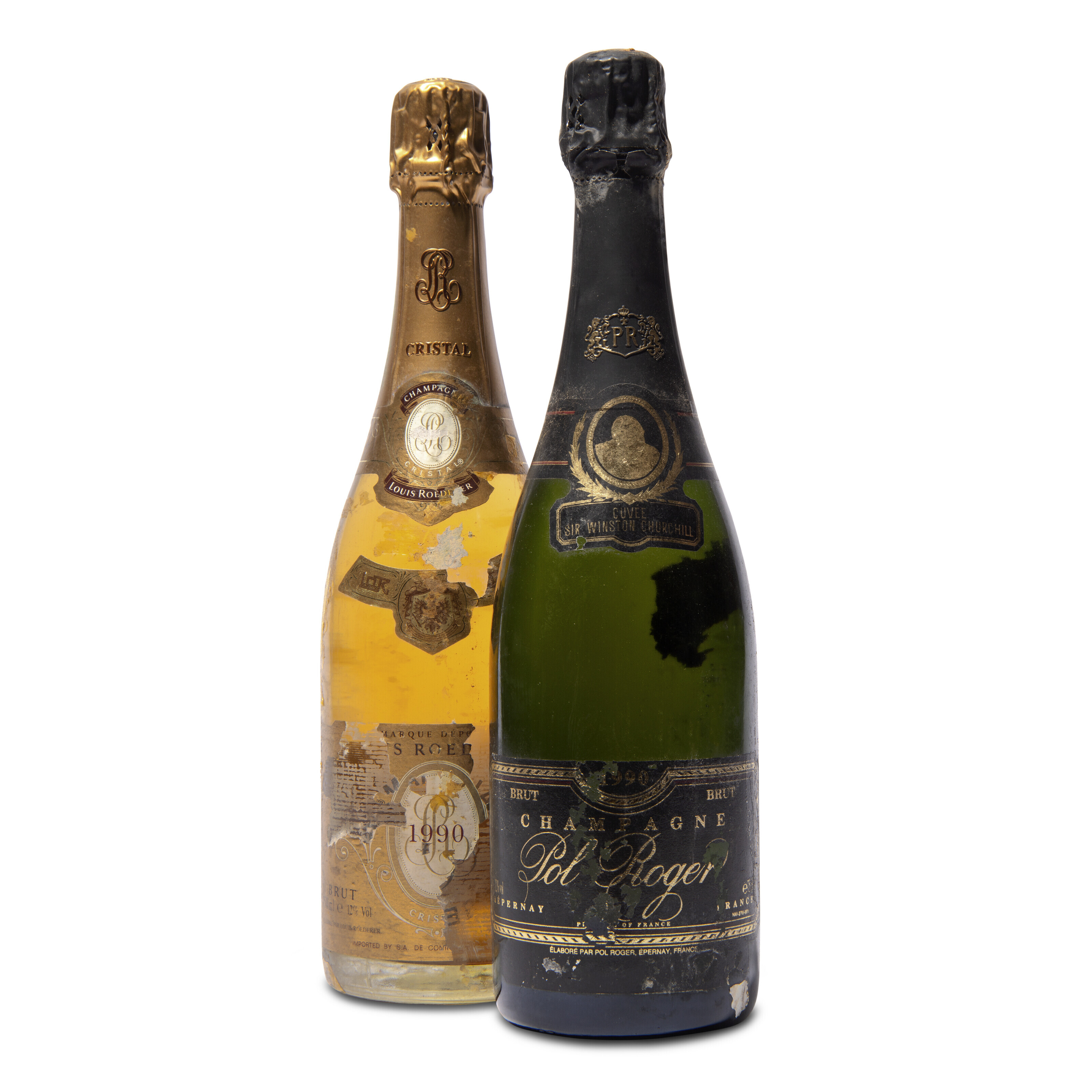 Mixed Cristal and Pol Roger 1990, Cristal 1990Scuffed foil. Badly bin ...