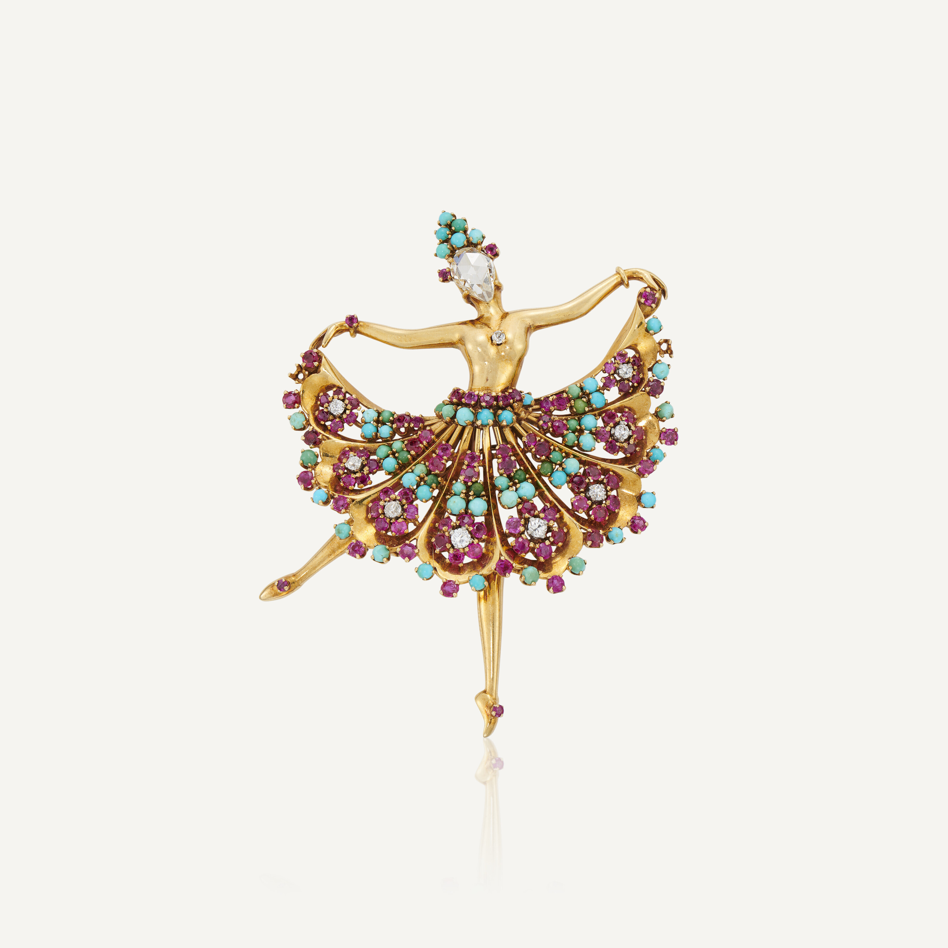 RETRO TURQUOISE, RUBY AND DIAMOND BALLERINA BROOCH, | Christie’s