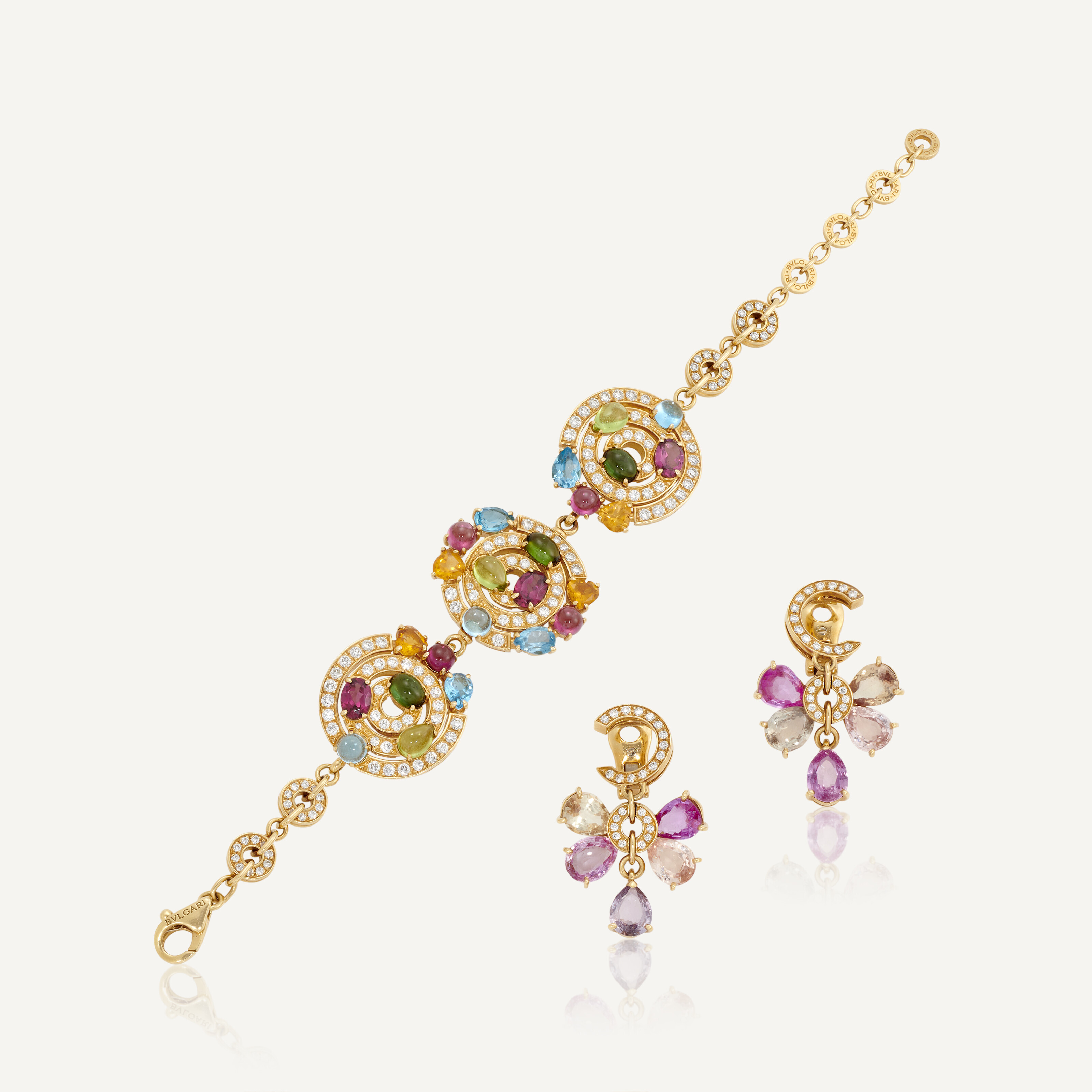 BULGARI GEM SET AND DIAMOND 'ASTRALE' BRACELET AND PAIR OF COLOURED ...