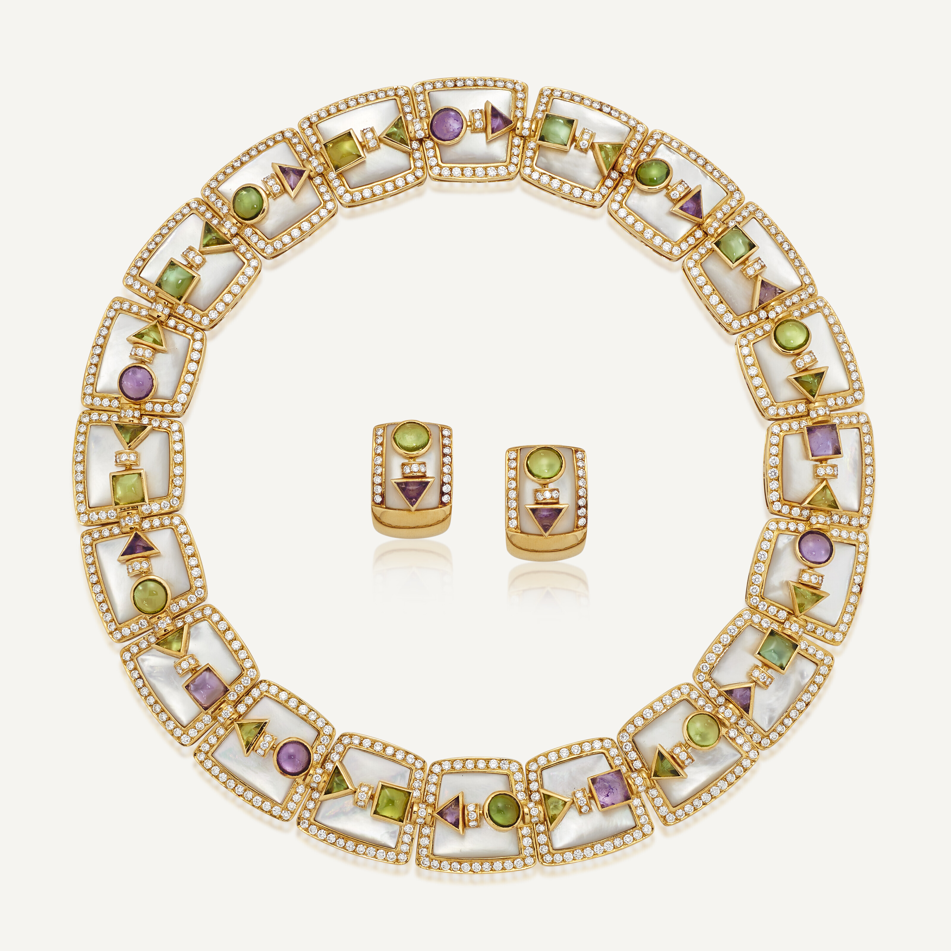 NO RESERVE | MELLERIO MULTI-GEM AND DIAMOND NECKLACE AND EARRING SET ...