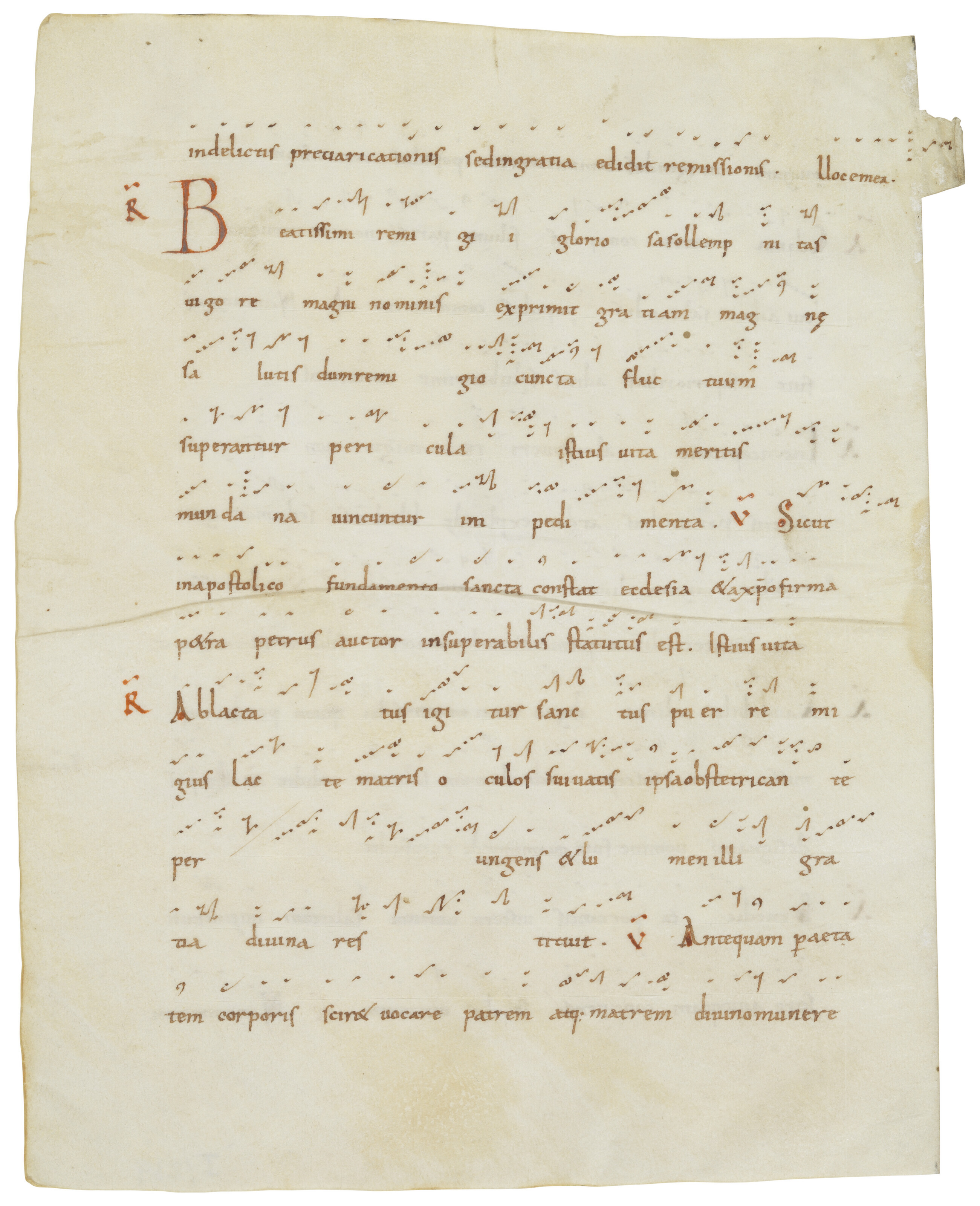 Messine neumes, A leaf from the liturgical Office of St Remigius, in ...