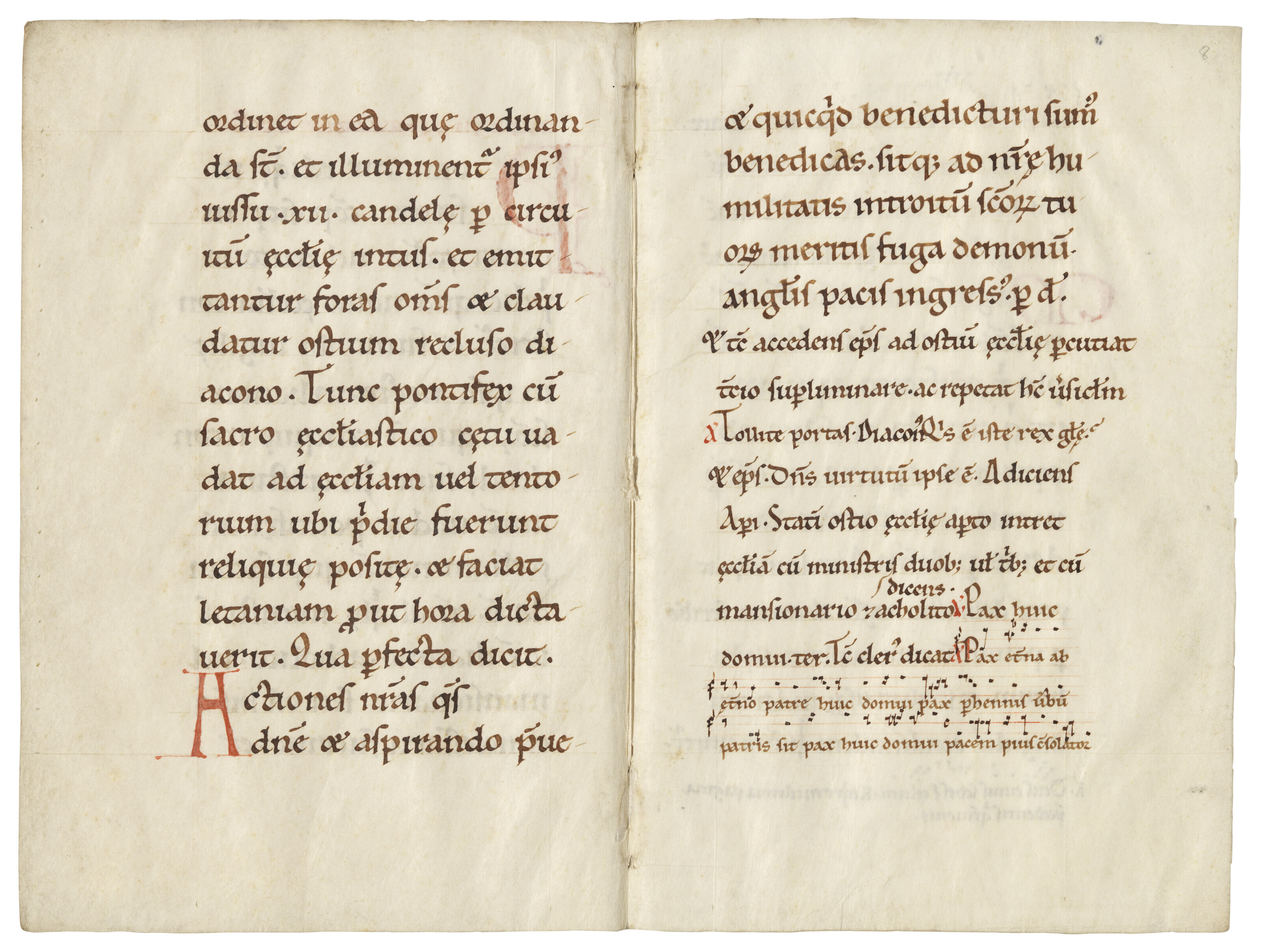 Square neumes, Two leaves from a Pontifical, in Latin, manuscript on ...