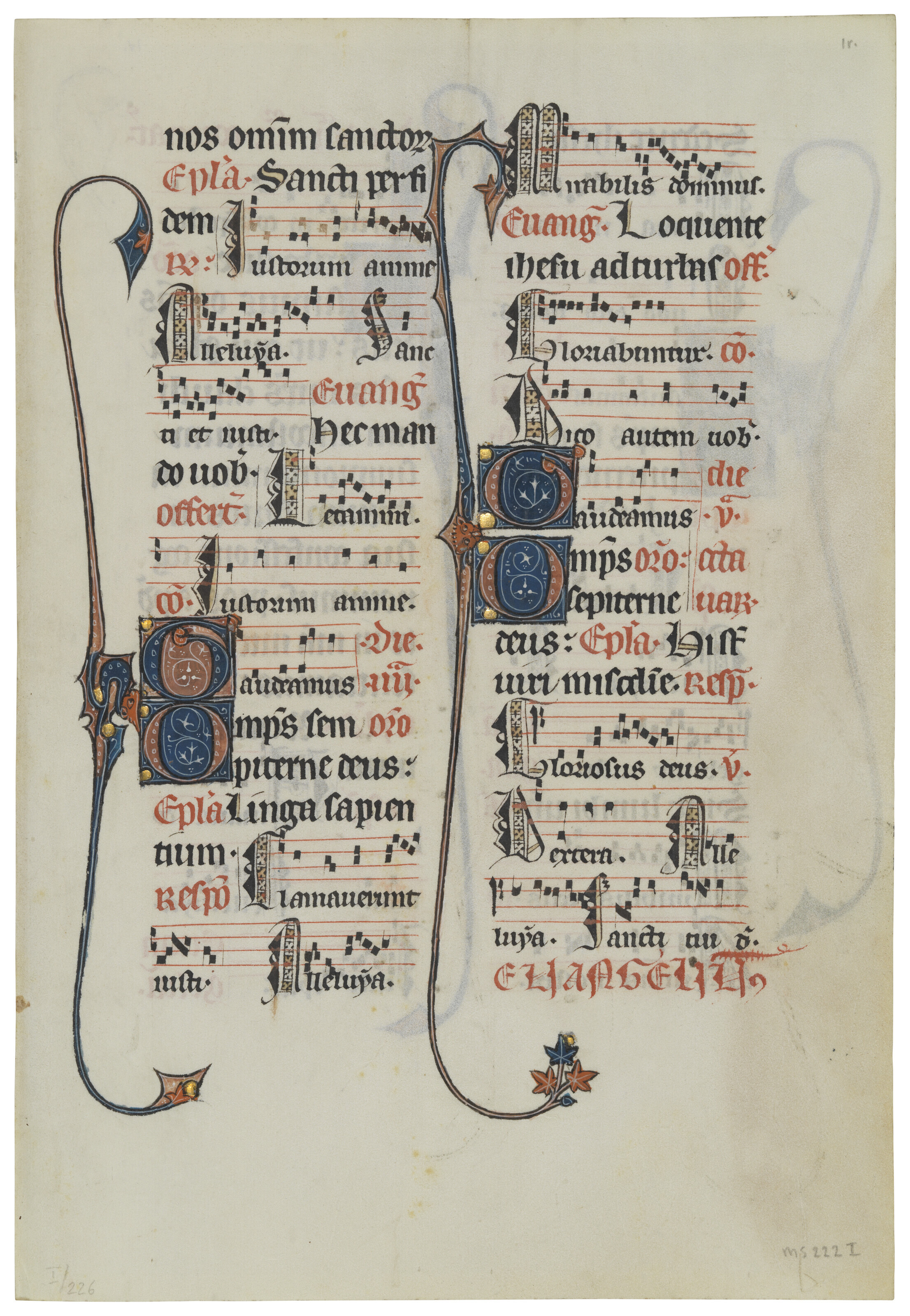 Square notation, A leaf from the Beauvais Missal, illuminated ...