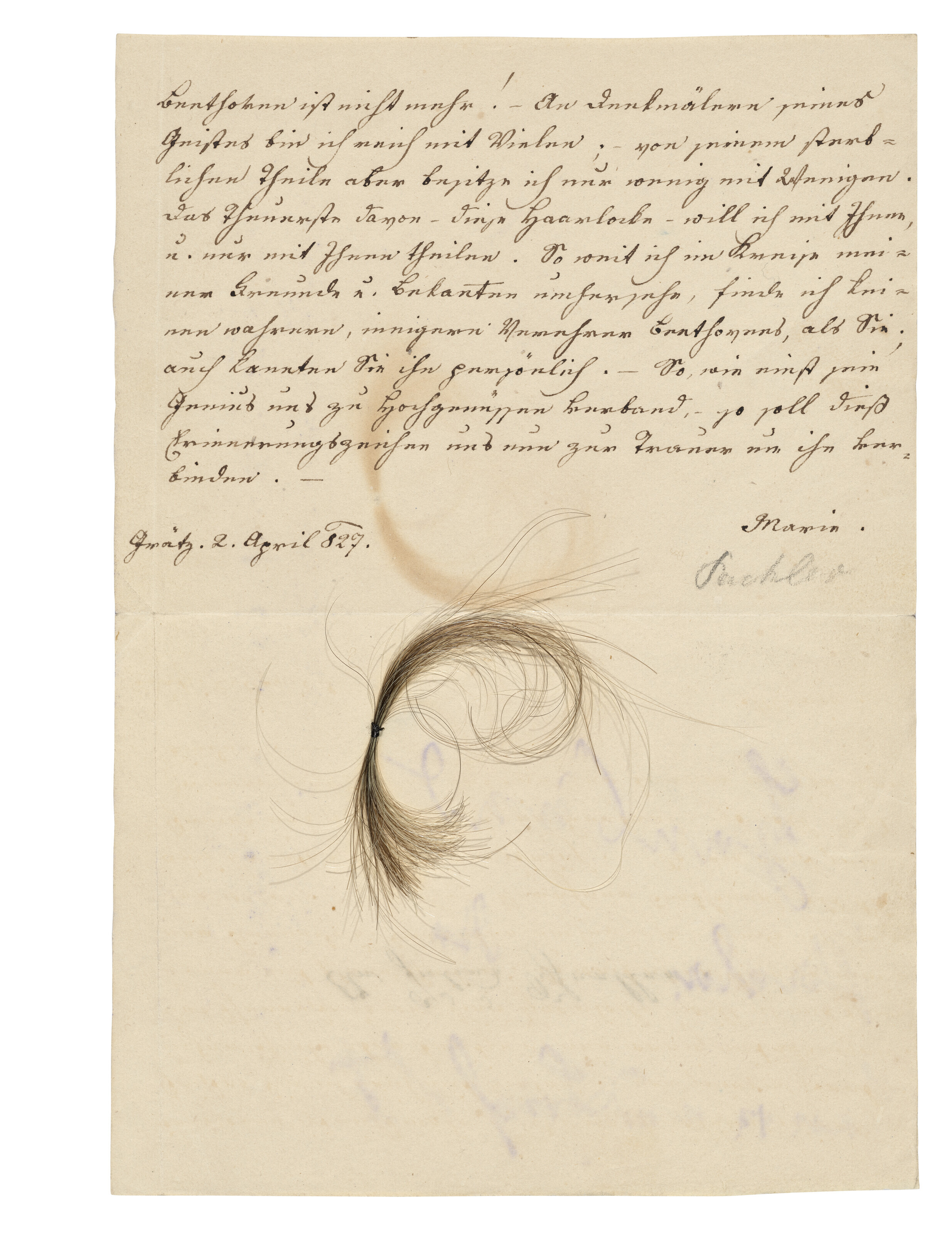 Ludwig van Beethoven (1770-1827), A lock of hair, taken on the composer’s deathbed in 1827, with ...
