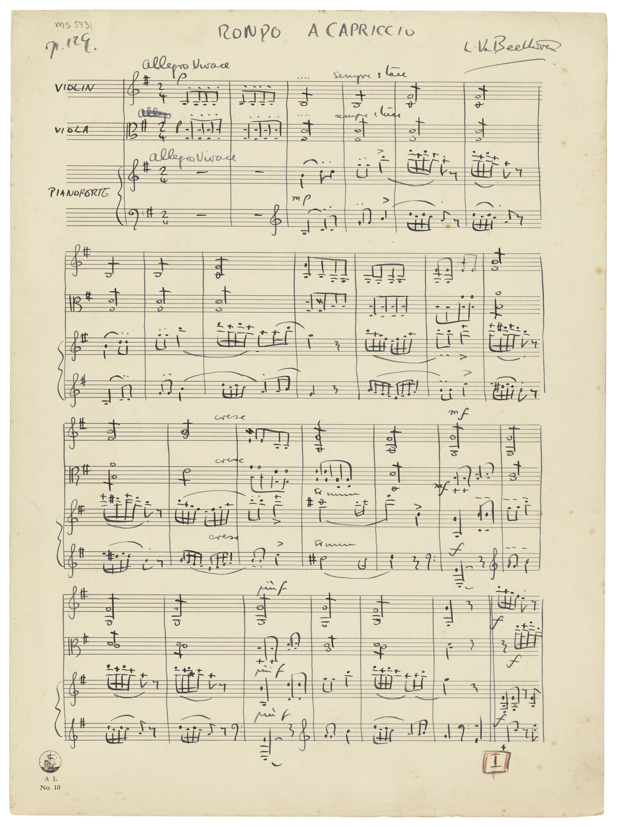 Benjamin Britten (1913-1976), Autograph manuscript signed (on the viola ...