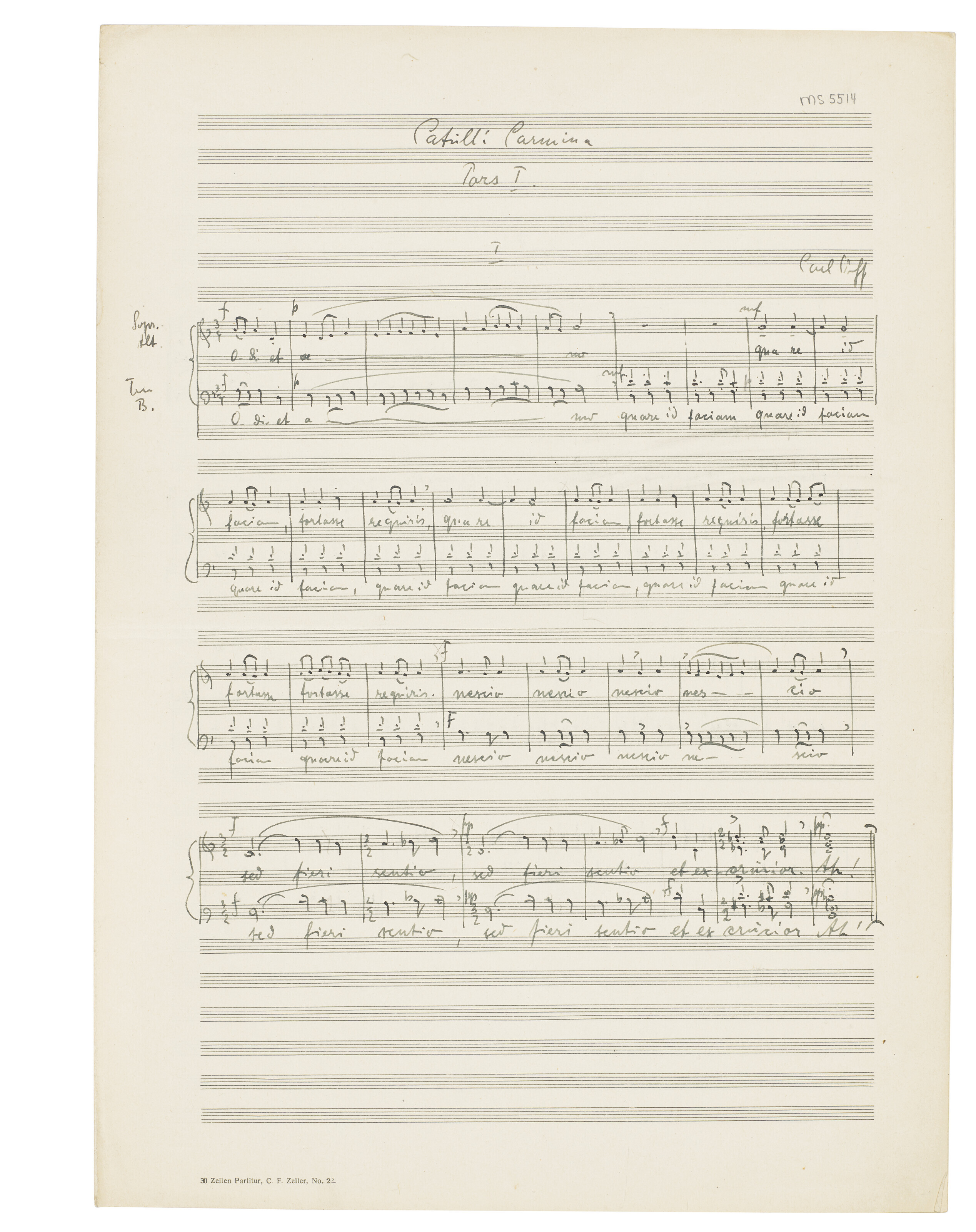 Carl Orff (1895-1982), Autograph working draft for the cantata Catulli ...