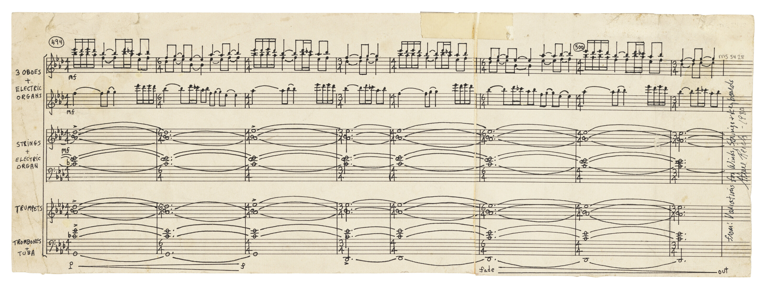 Steve Reich (b.1936), Autograph manuscript signed ('Steve Reich ...